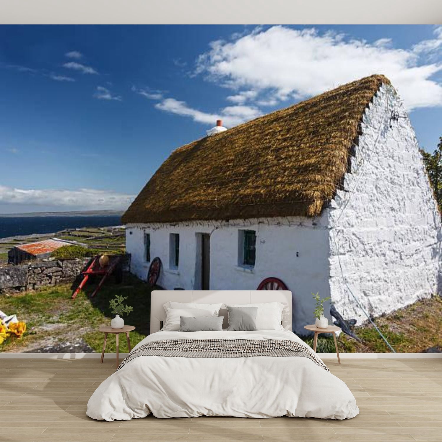 Modern Wallpaper Murals 3D whitewashed Irish cottage island Inishee ...