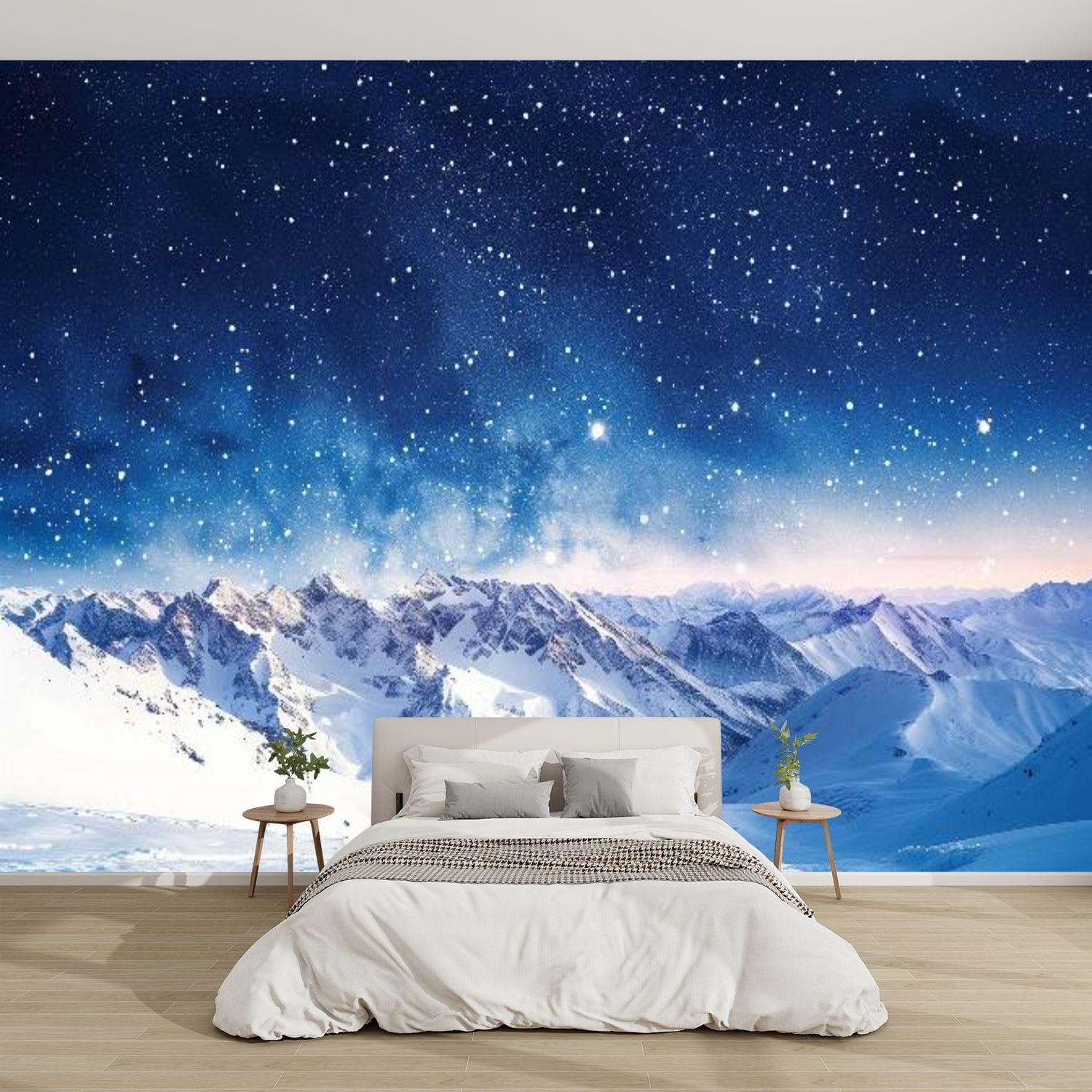 Modern Wallpaper Murals 3D winter sky stars snow capped mountains Peel ...