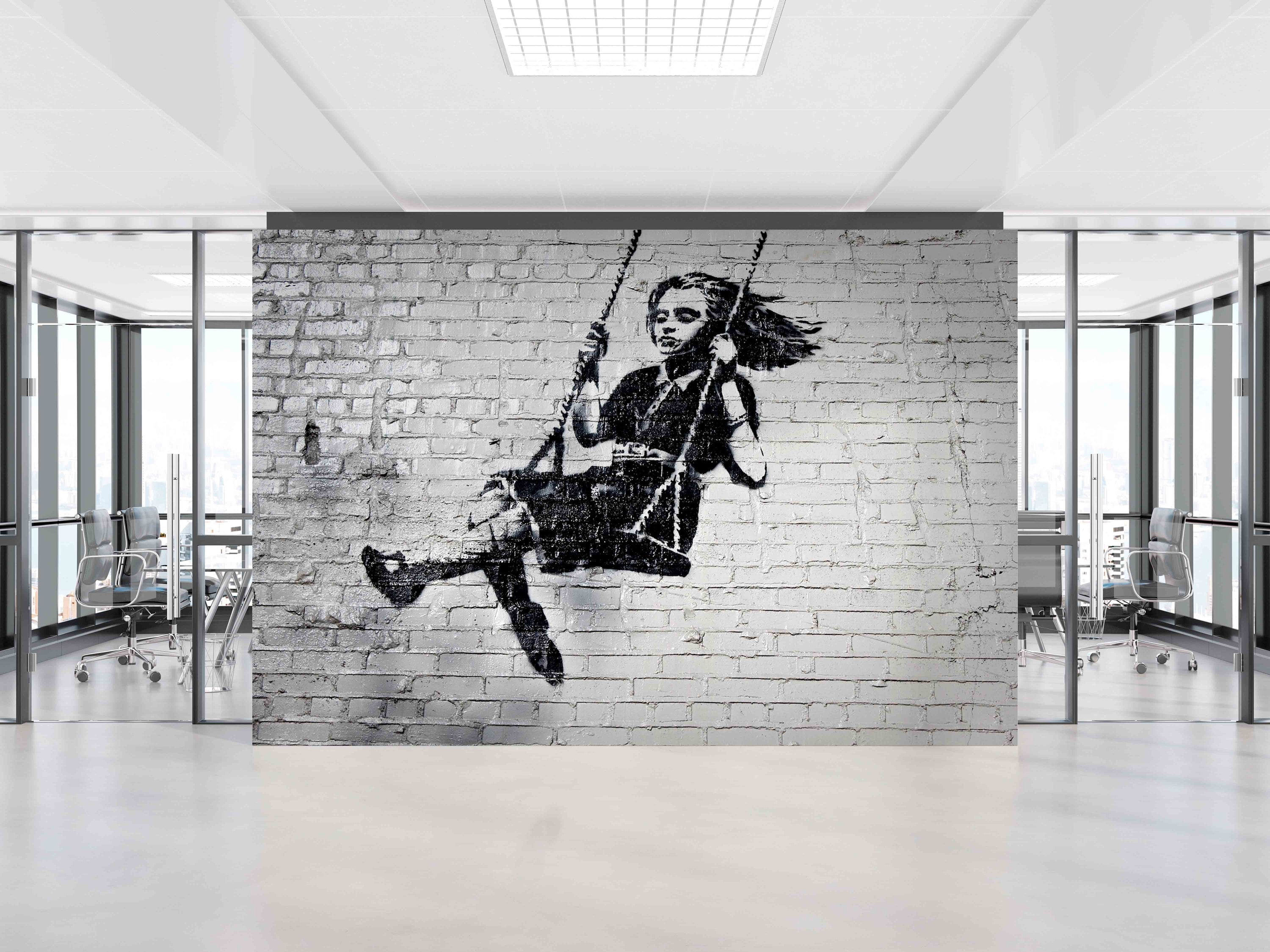 Modern Wallpaper, Paper Wall Art Painting Wall Poster, Banksy Girl On ...