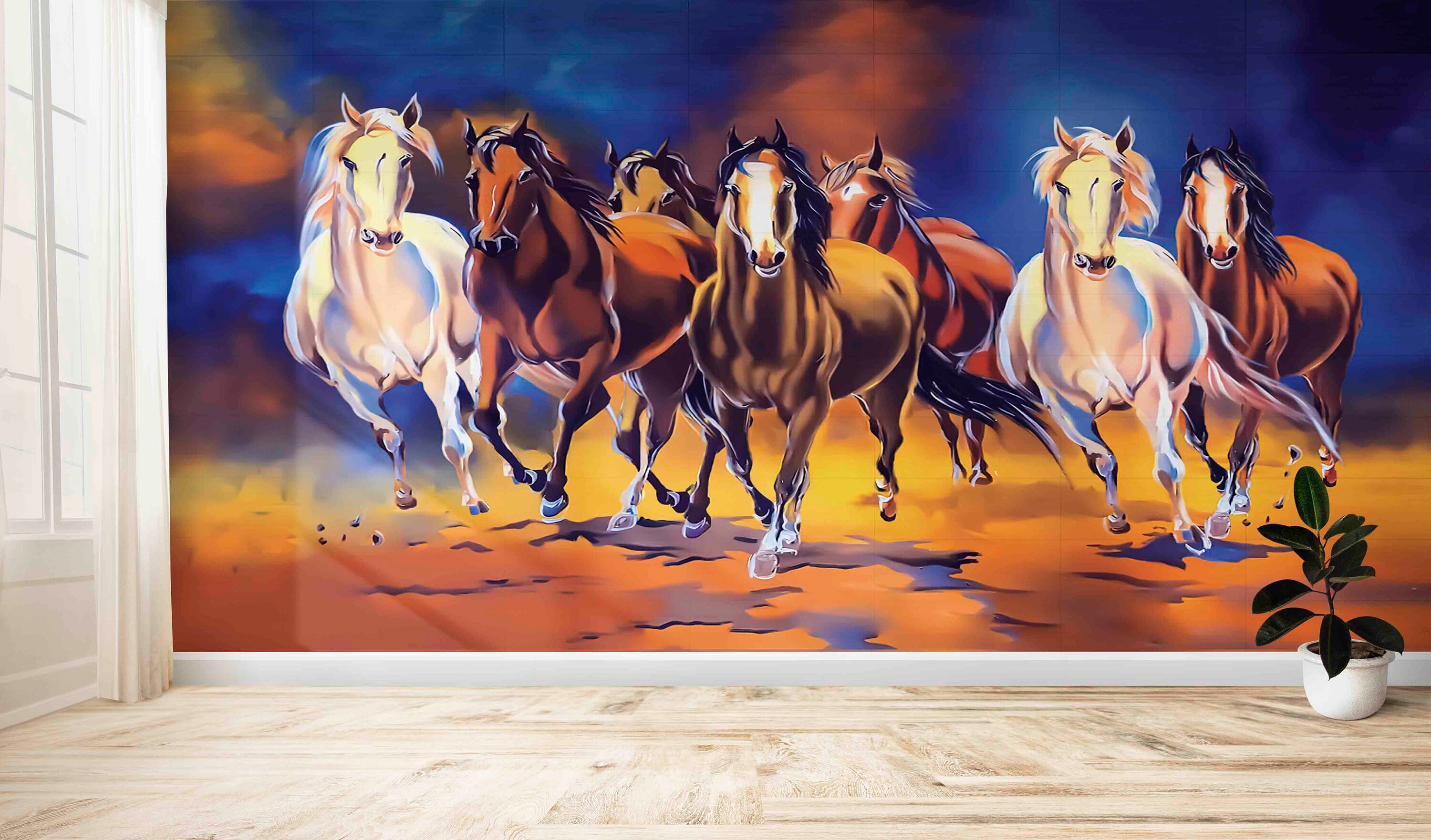 Modern Wallpaper, Paper Wall Art Running Horses Wall Print, Abstract ...