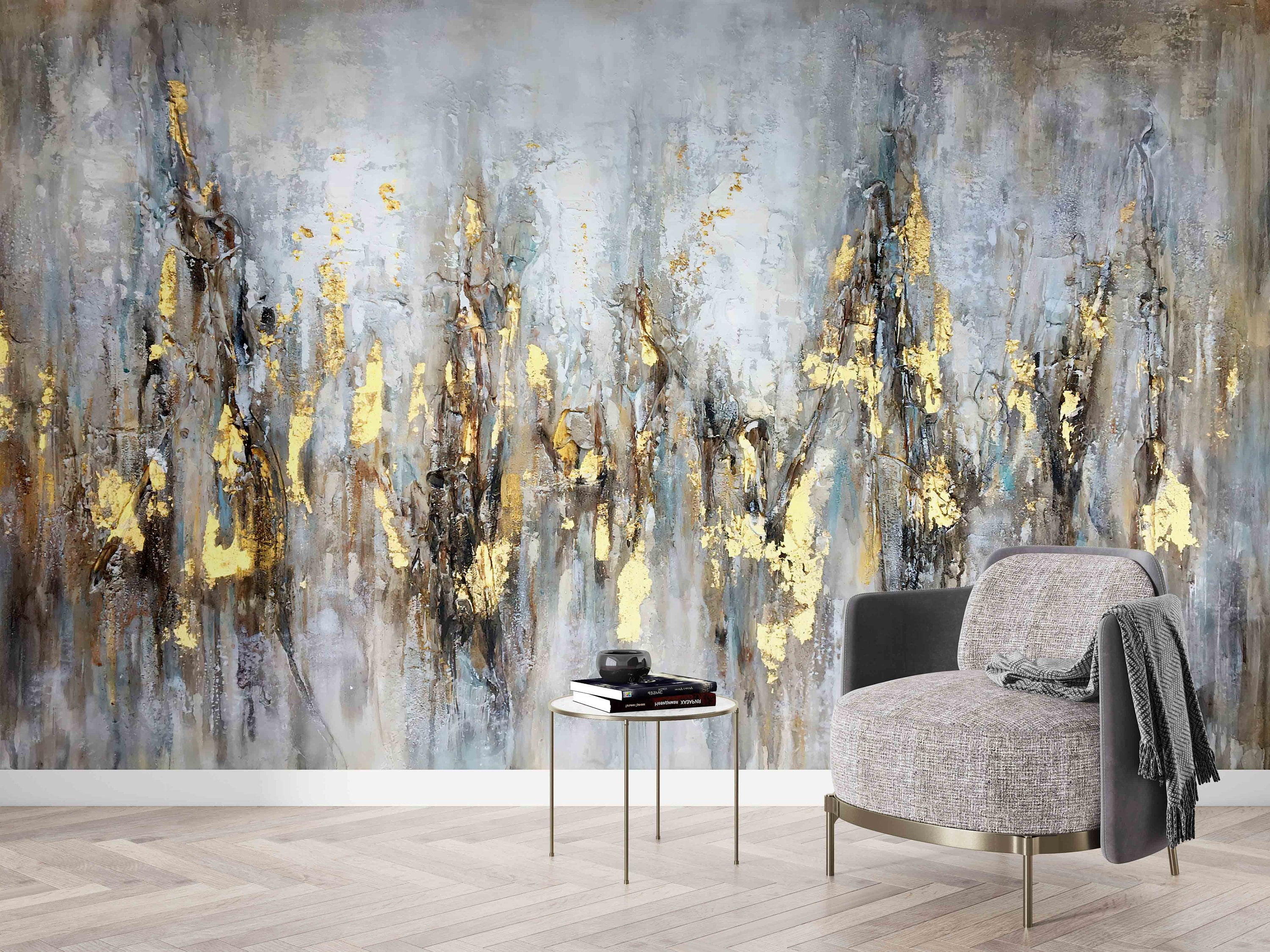 Modern Wallpaper, Soft Tones And Gold Print, Modern Abstract Wall Mural ...