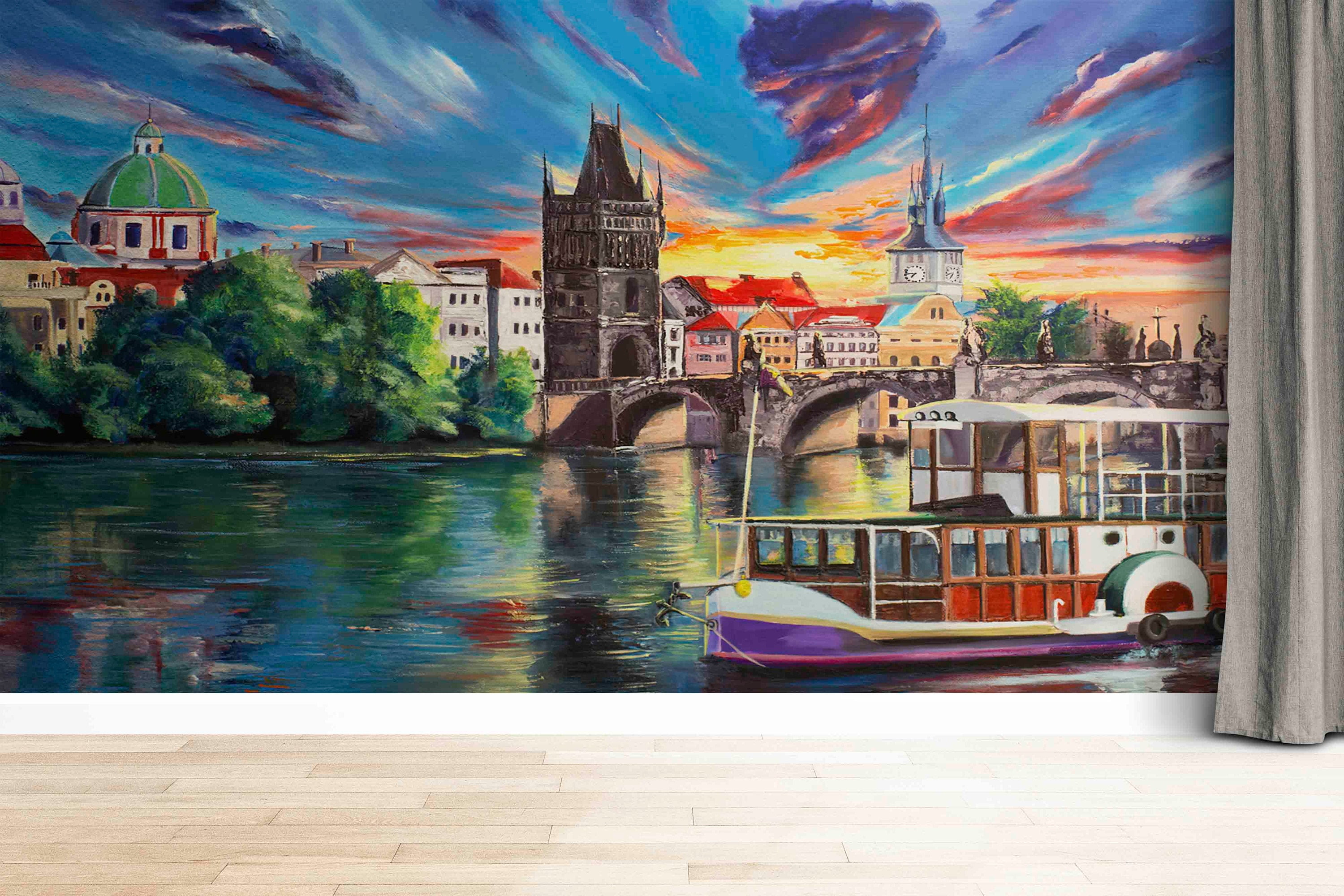 Modern Wallpaper, Wallpaper Wall Art, Bright Wallpaper, Old Bridge ...