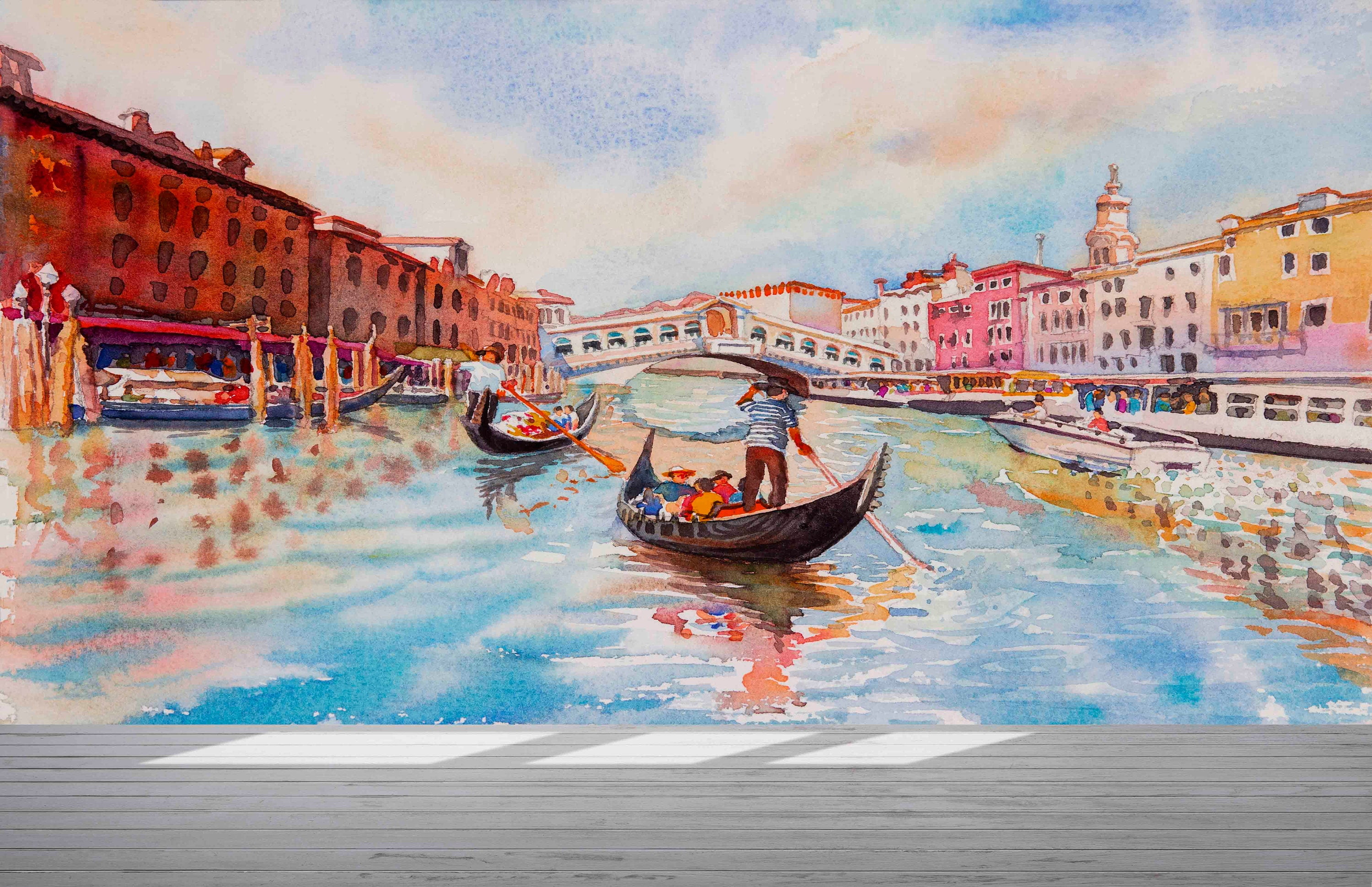 Modern Wallpaper, Wallpaper Wall Art, Venice Canal Painting, Venice ...