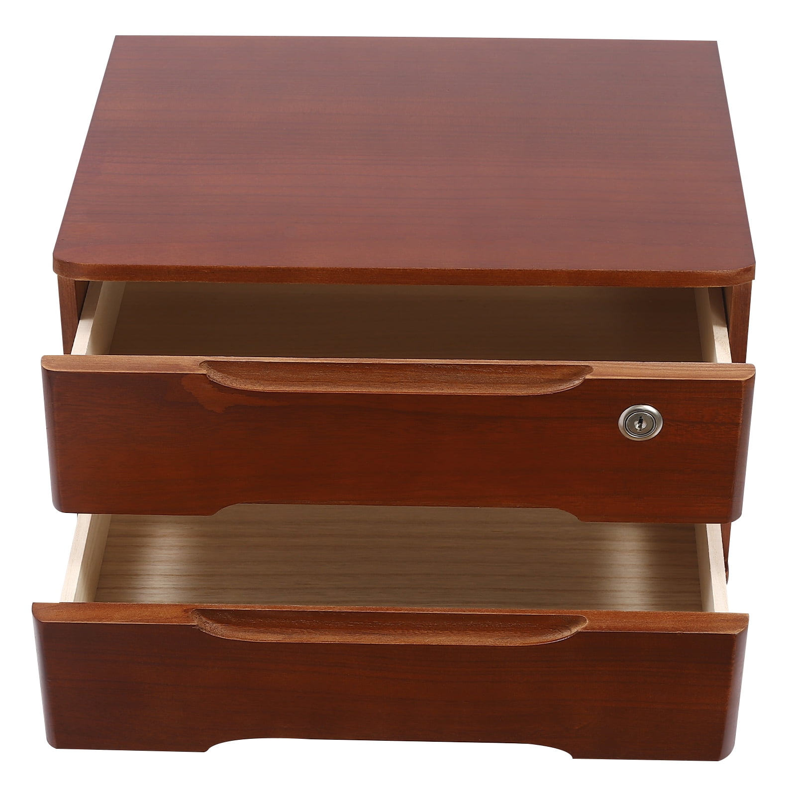 Modern Walnut 2-Tier Desktop Organizer with Locking Drawers, Anti-Slip ...