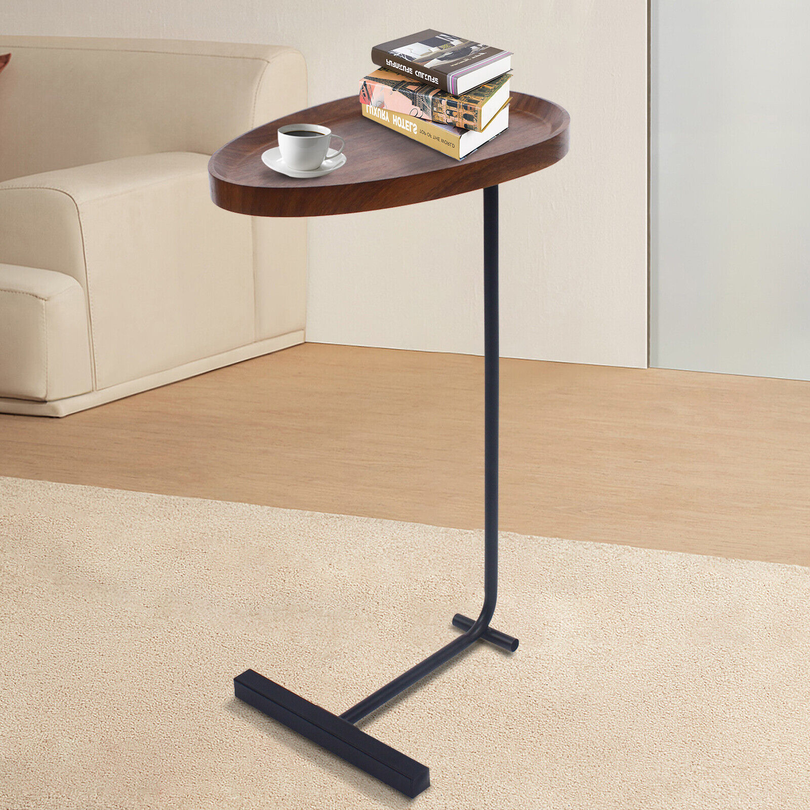 Modern Walnut End Table Small Side Coffee Table Round Home Sofa Table ...