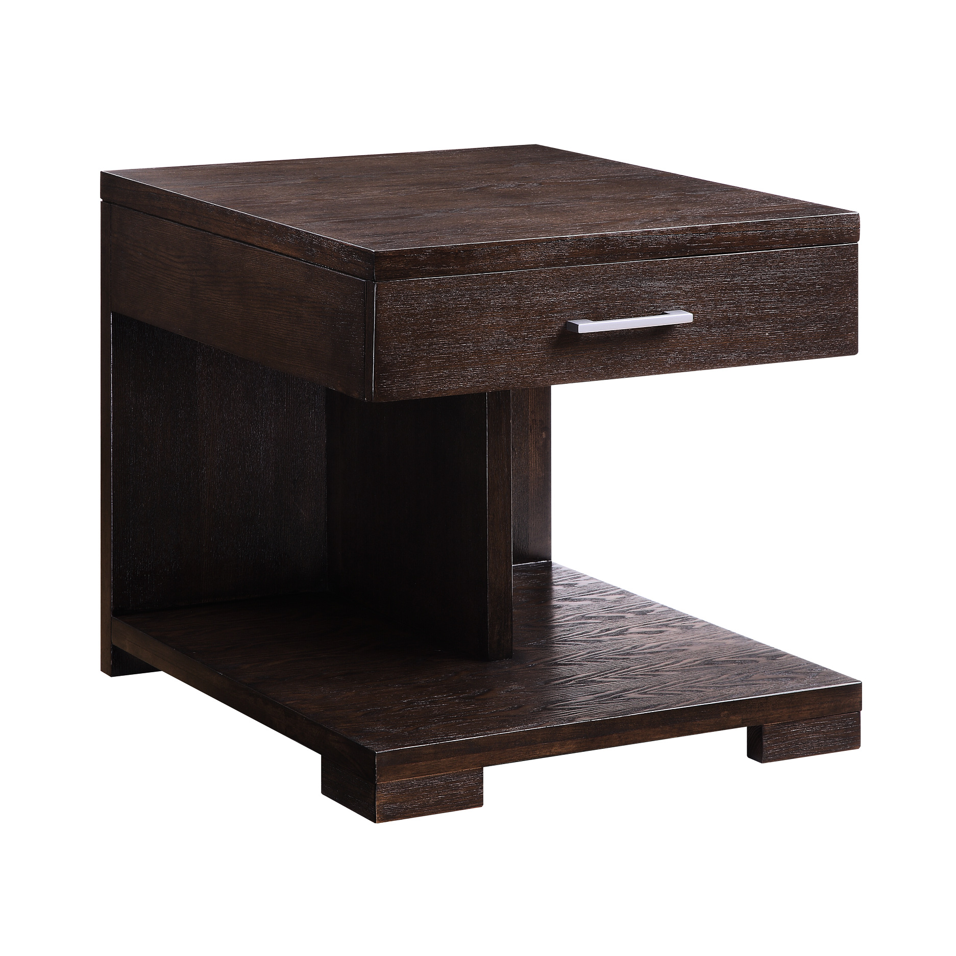 Modern Walnut Finish End Table With Ash Veneer Drawer And Shelf Wooden ...
