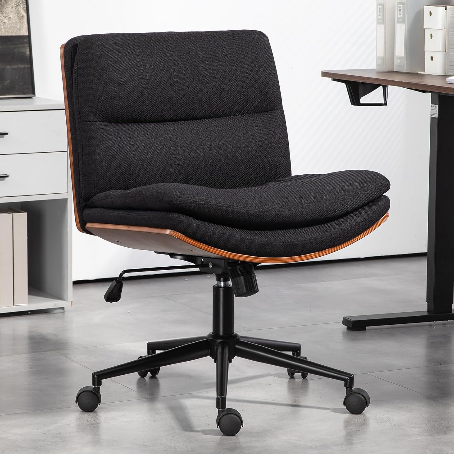 Modern Walnut Office Desk Chair with Wheels, Adjustable Wide Swivel ...