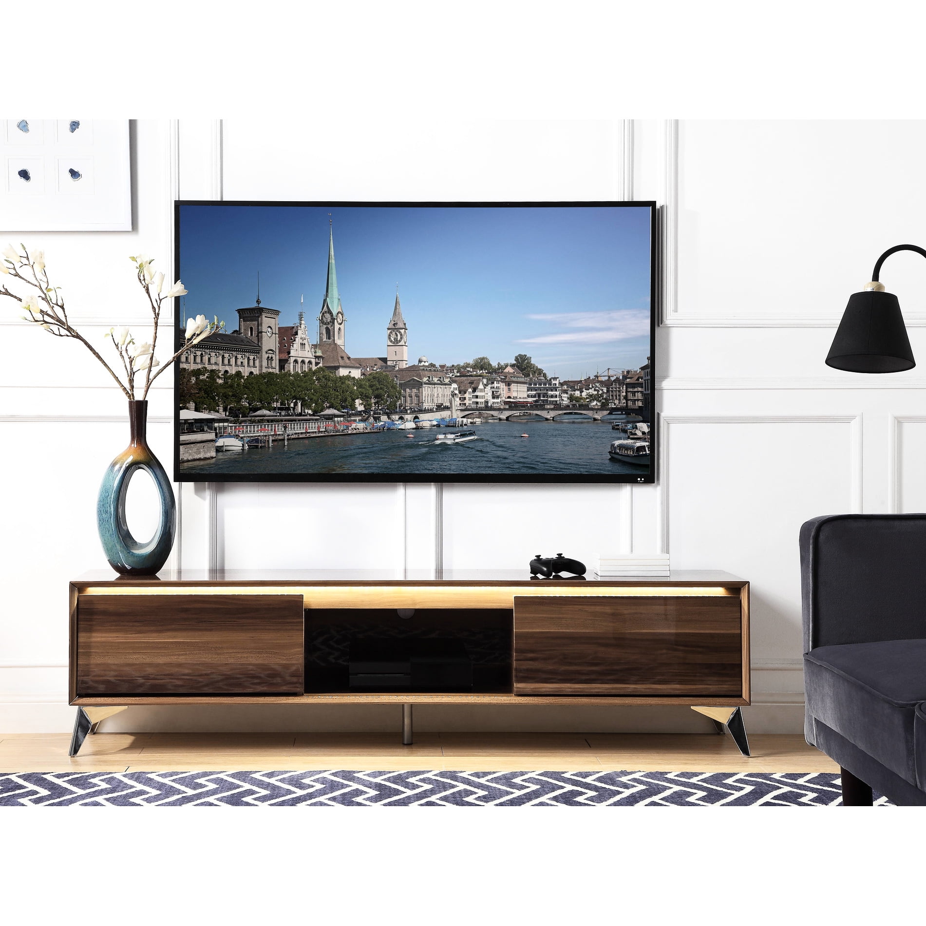 Modern Walnut Tv Stand With Led And Practical Compartment Layout Walnut ...