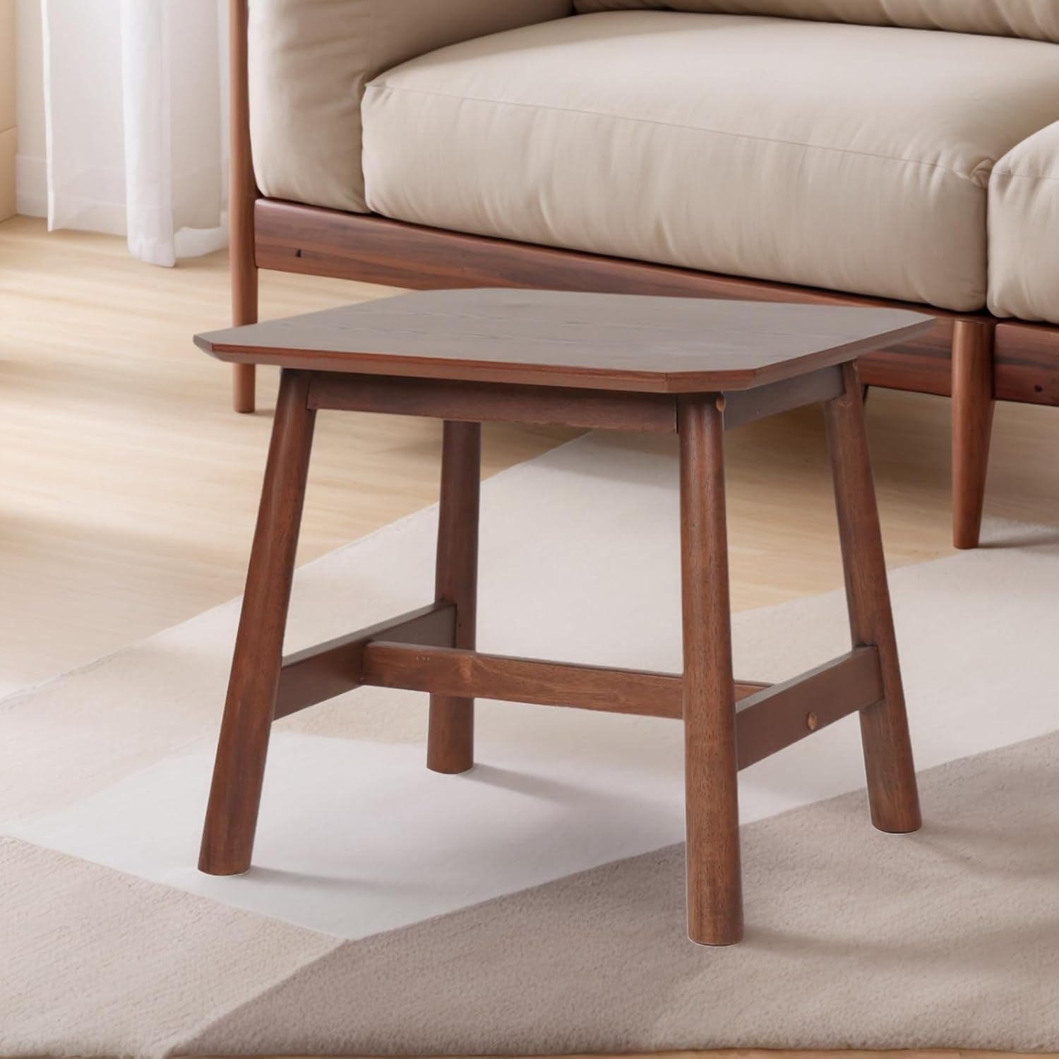Modern Walnut Wood Side End Table, Small Square Rustic Farmhouse Night ...