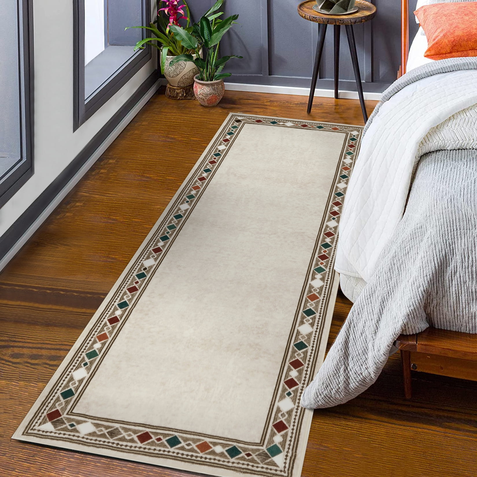 Modern Washable Area Rug, Contemporary Kitchen Rug Runner Bordered ...