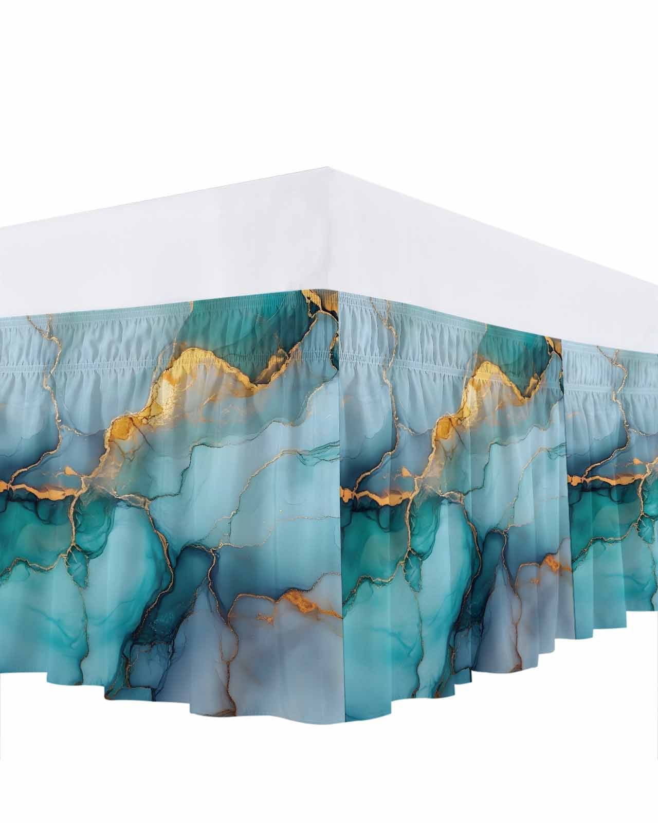 Modern Water Ripple Bed Skirt Green Gold Marble Texture Bed Skirts ...