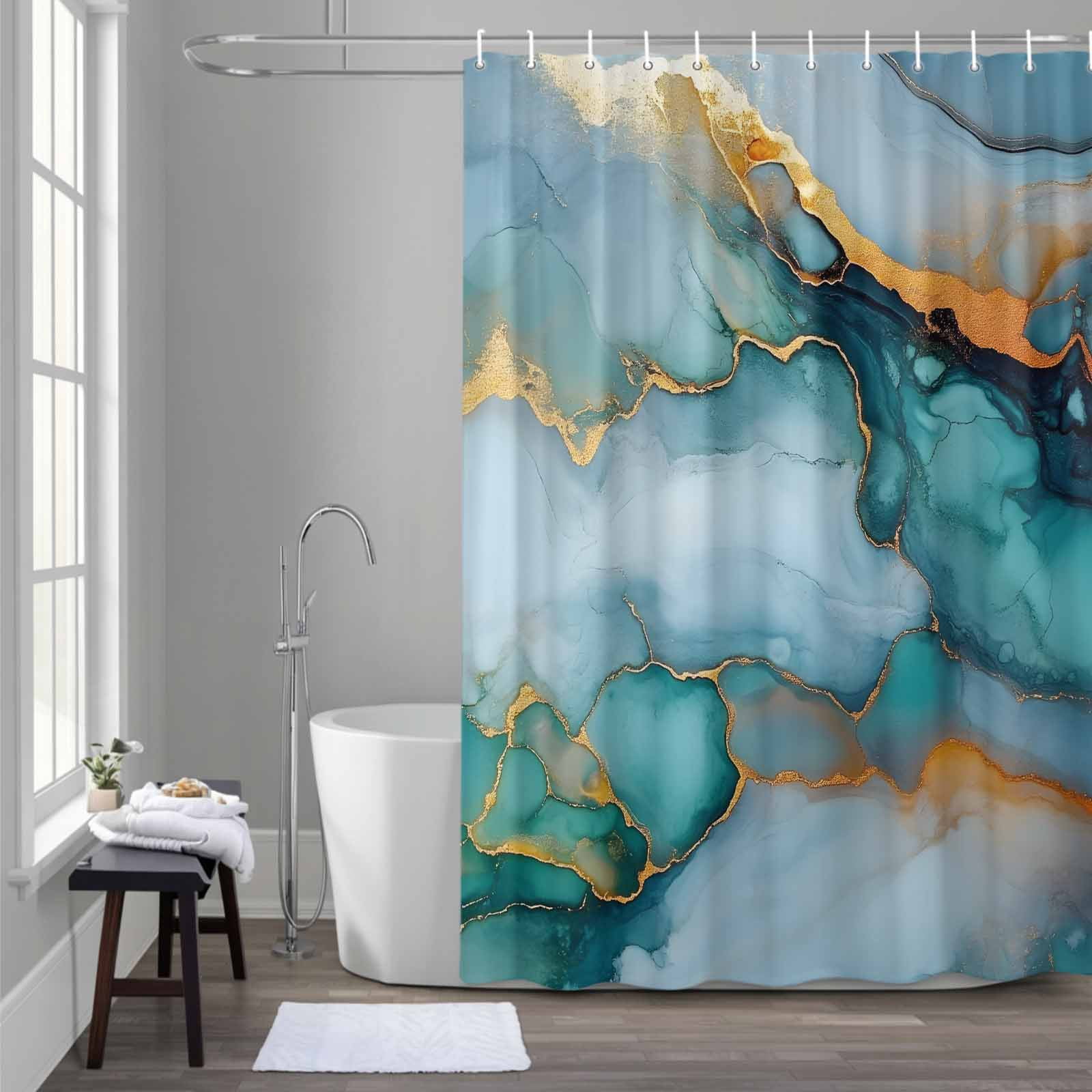 Modern Water Ripples Shower Curtain for Bathroom Decor, Green Gold ...
