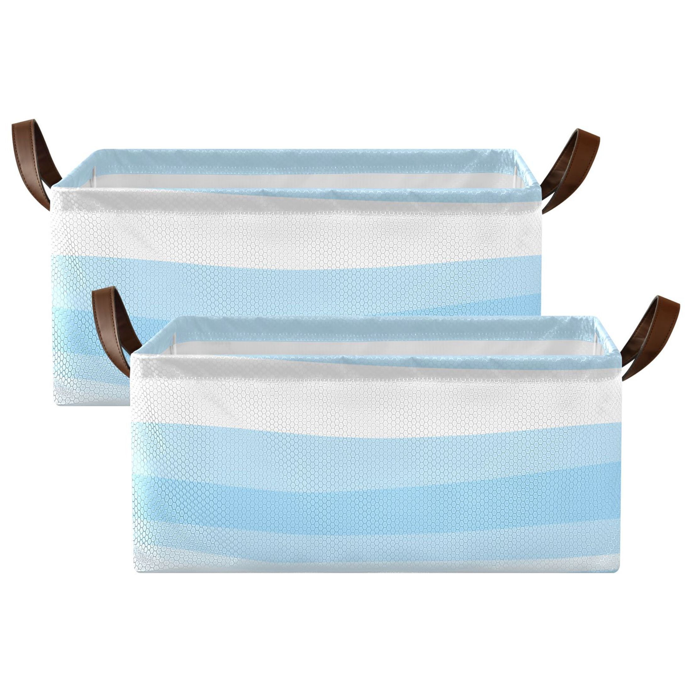 Modern Waves Pattern Shelf Baskets Set of 2 Foldable Metal Frame Open ...