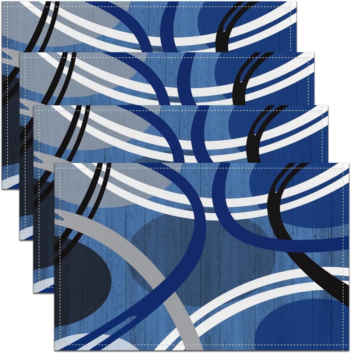 Modern Wavy Circles Design Placemats Set of 4 12"x18" Blue Grey ...