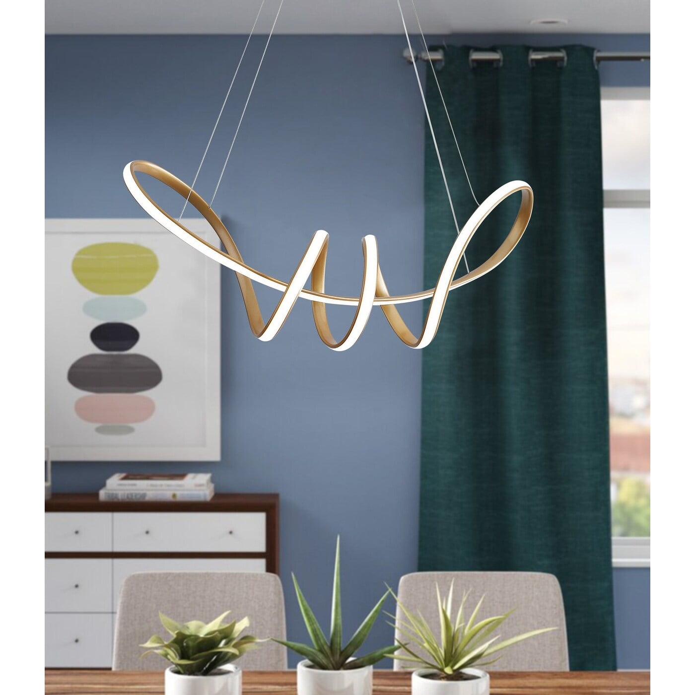 Modern Wavy Linear Design LED Pendant Light Fixture Gold - Walmart.com