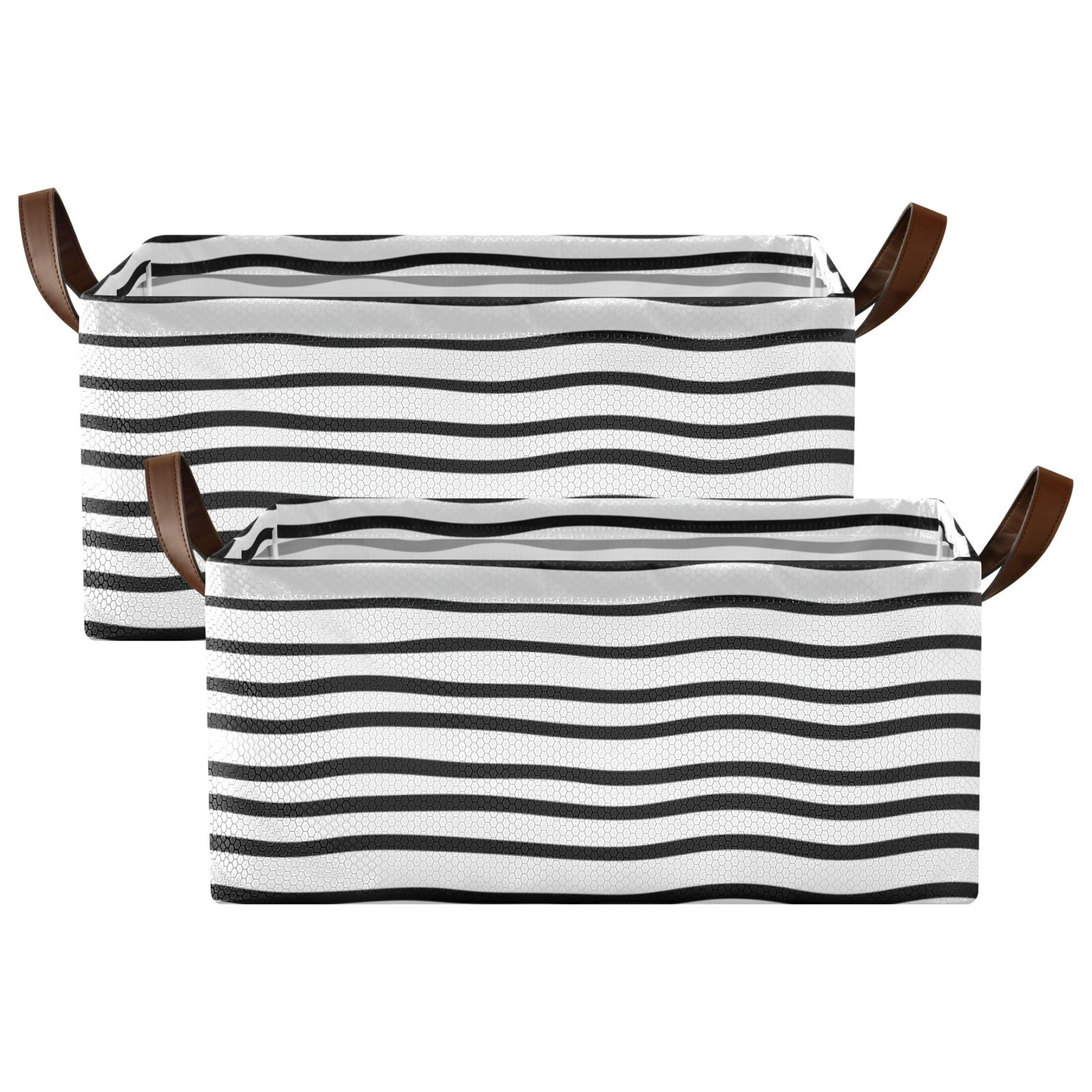 Modern Wavy Pattern Shelf Baskets Set of 2 Foldable Metal Frame Open ...