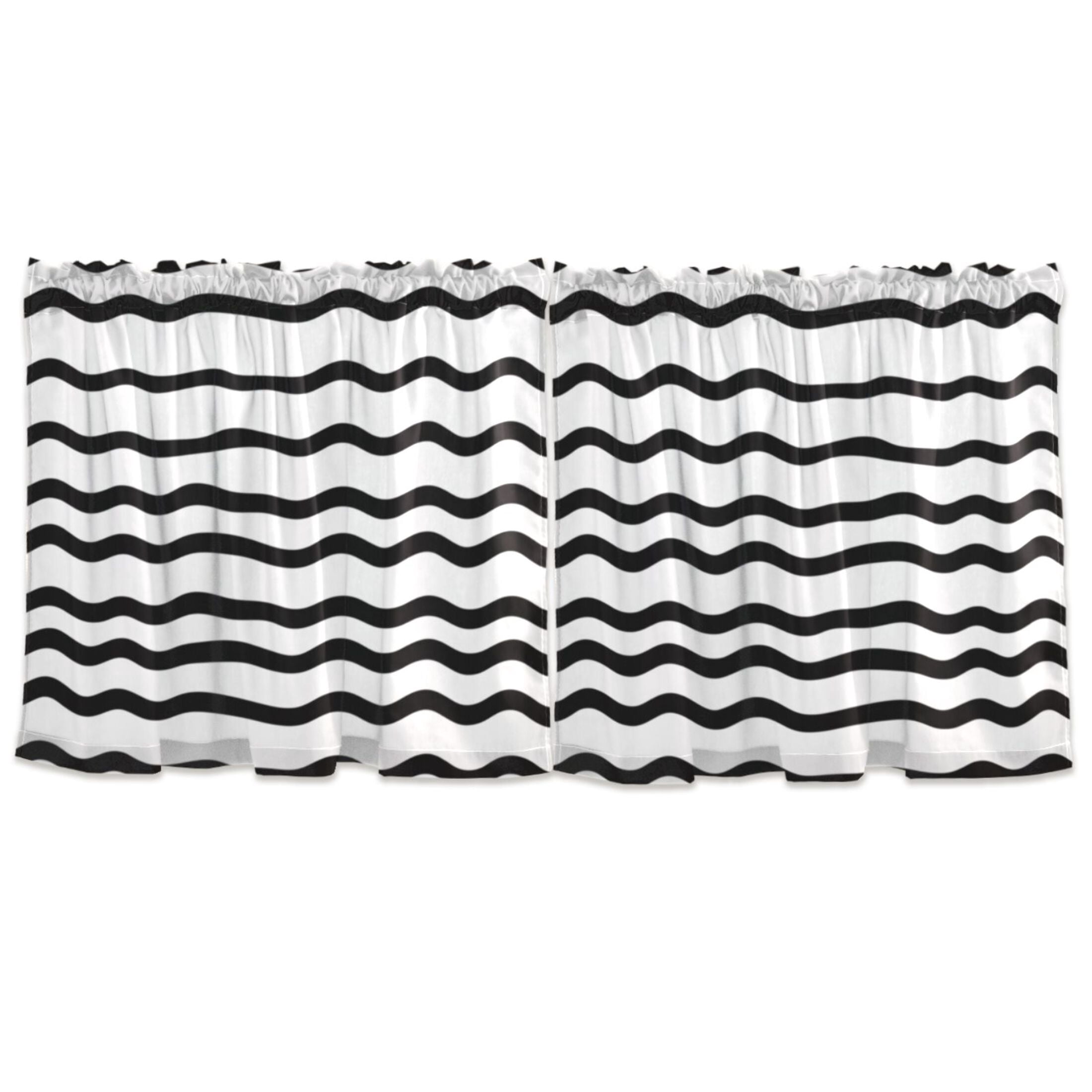 Modern Wavy Pattern Tier Curtains for Kitchen 57x36 Inch Semi Sheer ...
