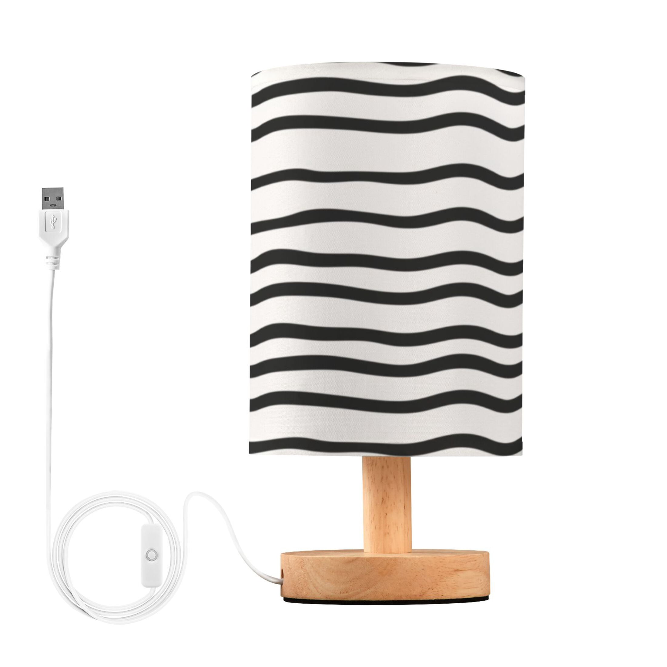 Modern Wavy Pattern USB Powered Canvas Shade Desk Lamp LED Light with ...