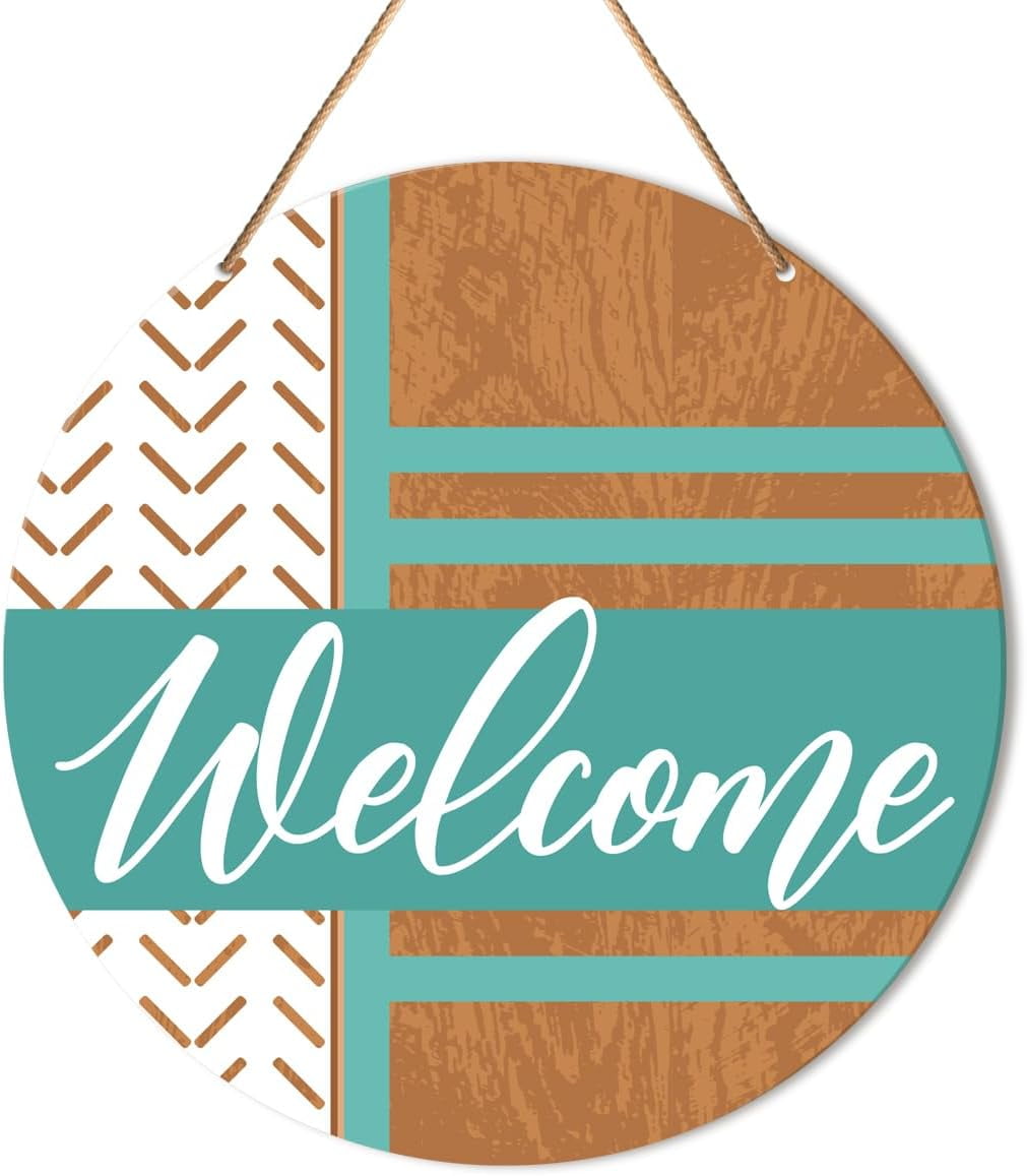 Modern Welcome Sign Front Door Decor, Boho Welcome Round Wood Hanging ...