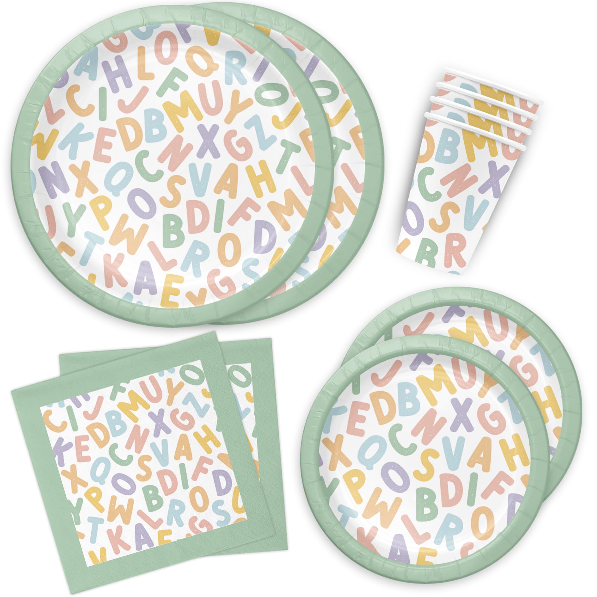 Modern Whimsy 96 pcs SSF20 Pastel Alphabet ABC Plates, Cups and Napkin ...