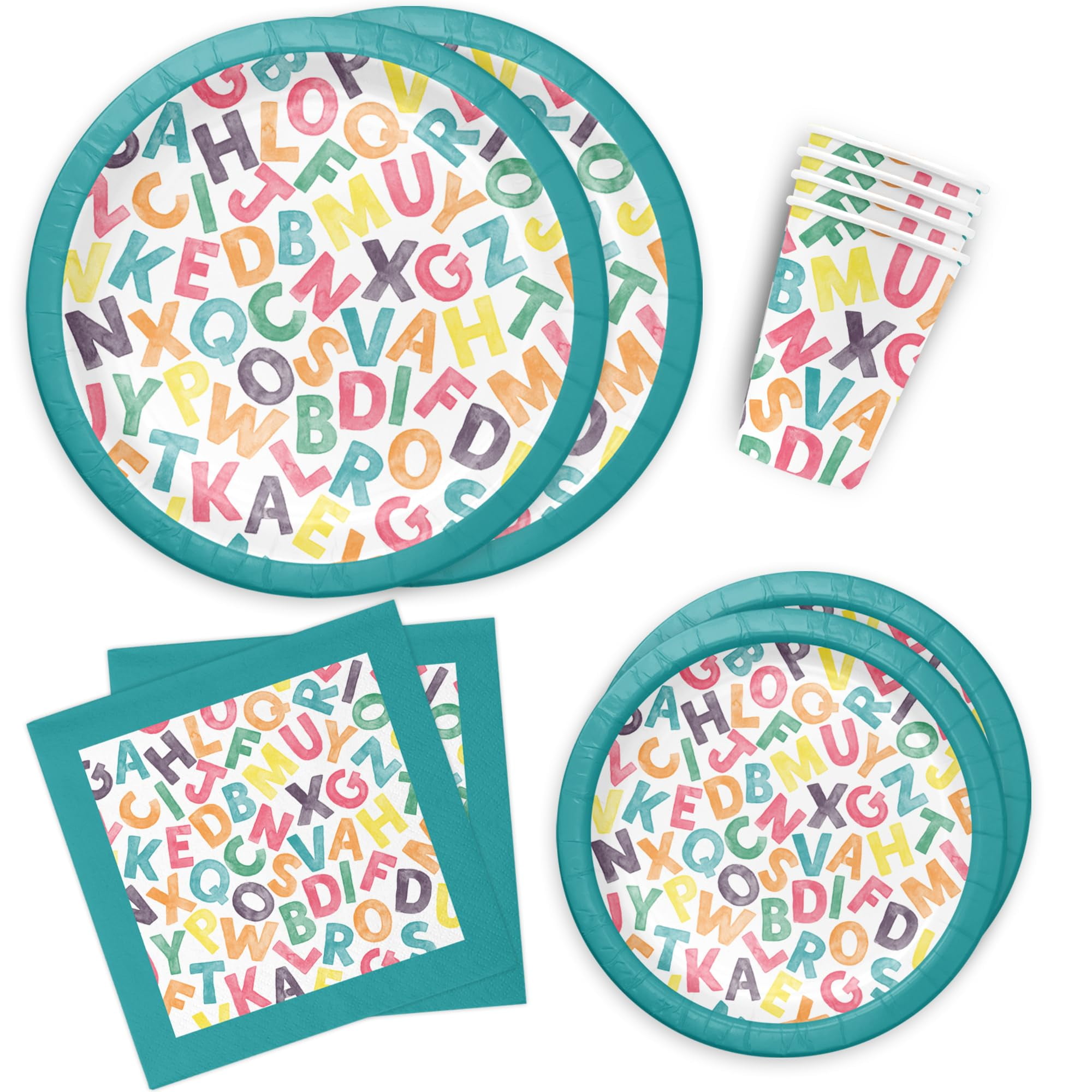 Modern Whimsy 96 pcs STF9 Alphabet Rainbow Plates and Napkins | ABC ...
