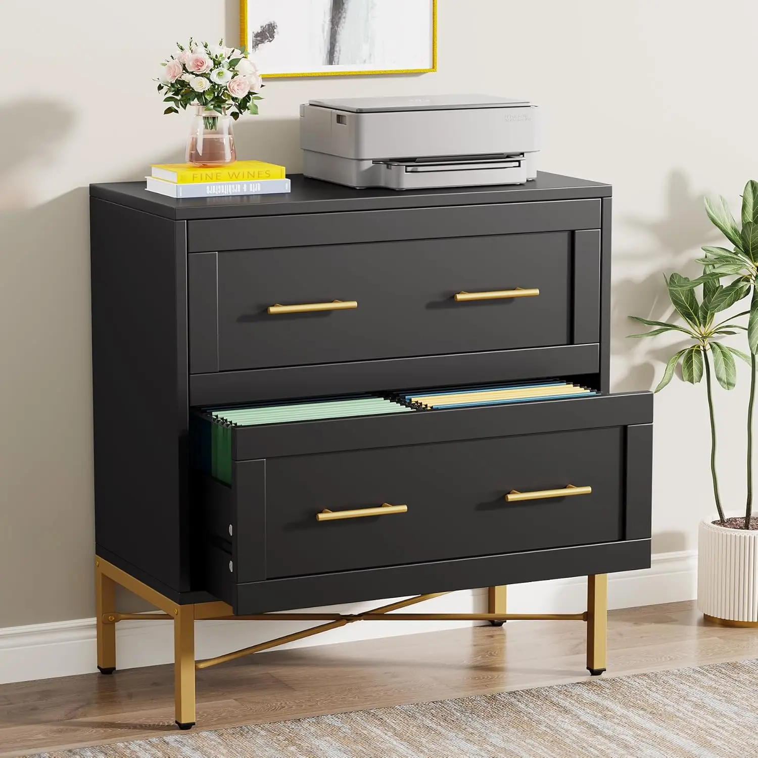 Modern White 2 Drawer File Cabinet, Lateral Filing Cabinet for Letter ...