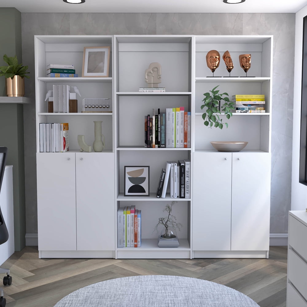 Modern White 3-Piece Bookcase Set – Modular Living Room Storage with ...