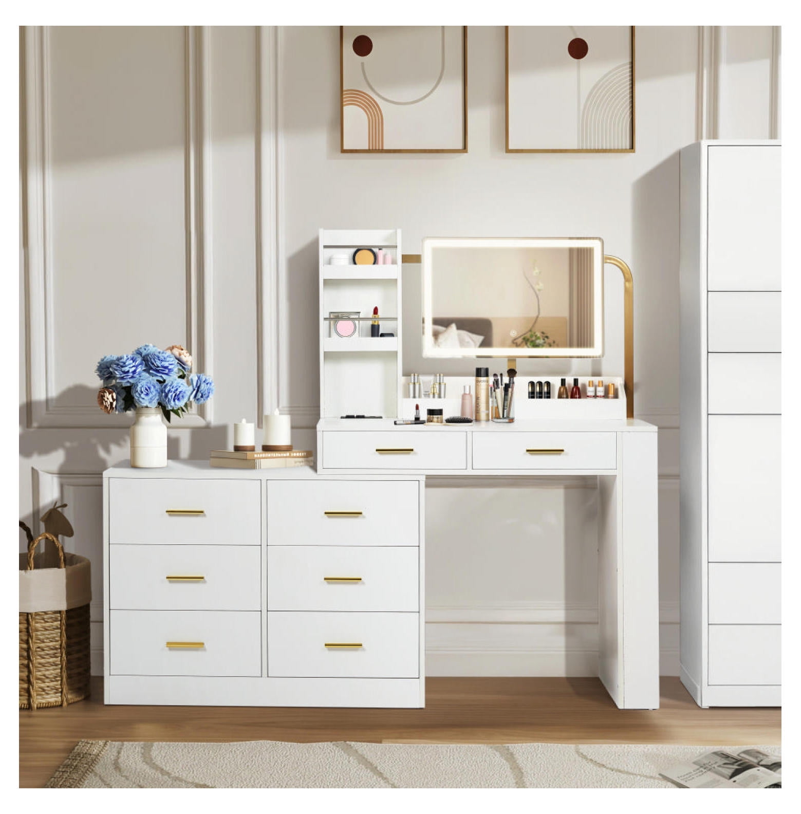 Modern White 8-Drawer Dresser for Bedroom - Ample Storage Wide Chest of ...