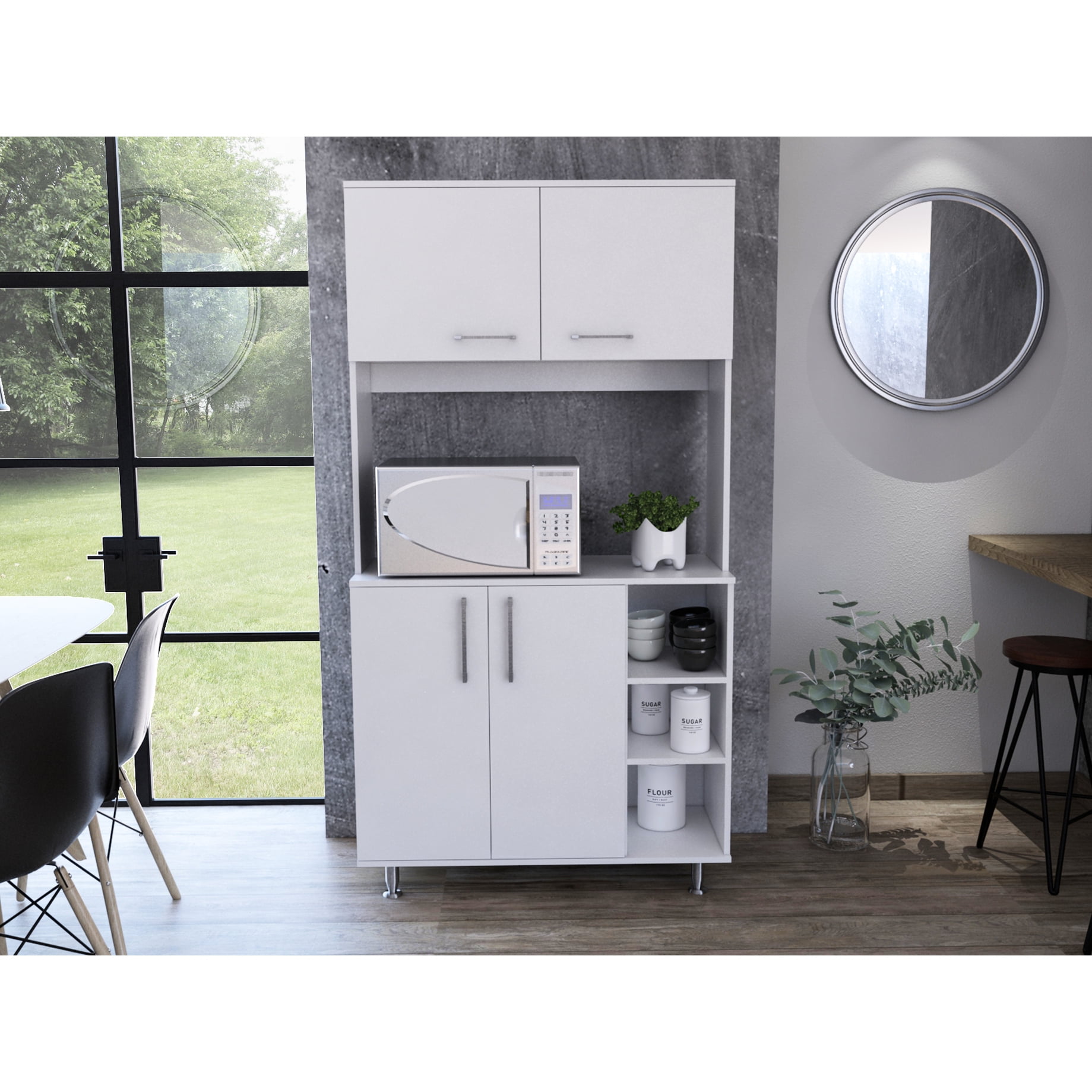 Modern White 95 Pantry Kit With Four Legs & Double Door Cabinet For ...