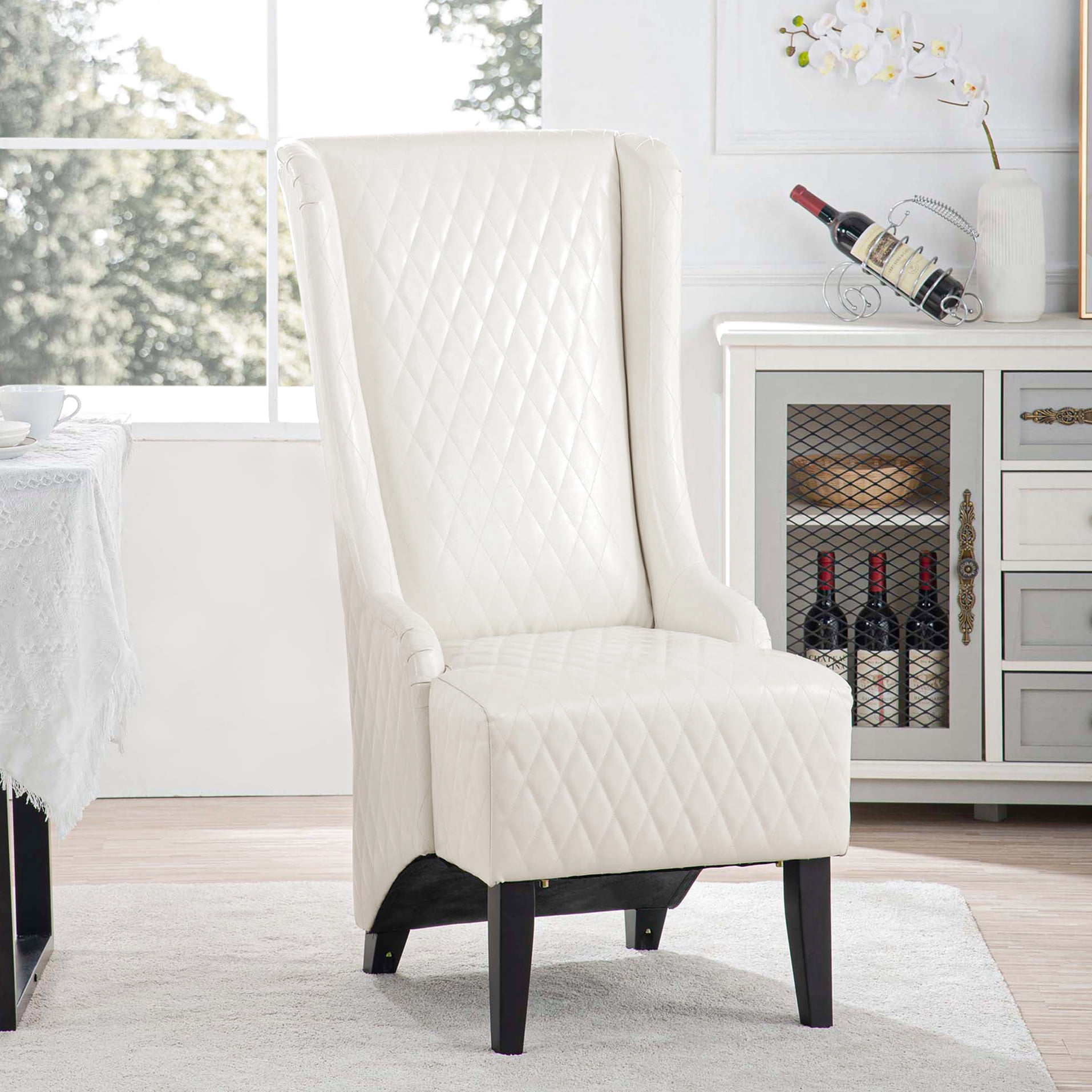 Modern White Accent Chair With High-back And Foam Padding, For Living ...