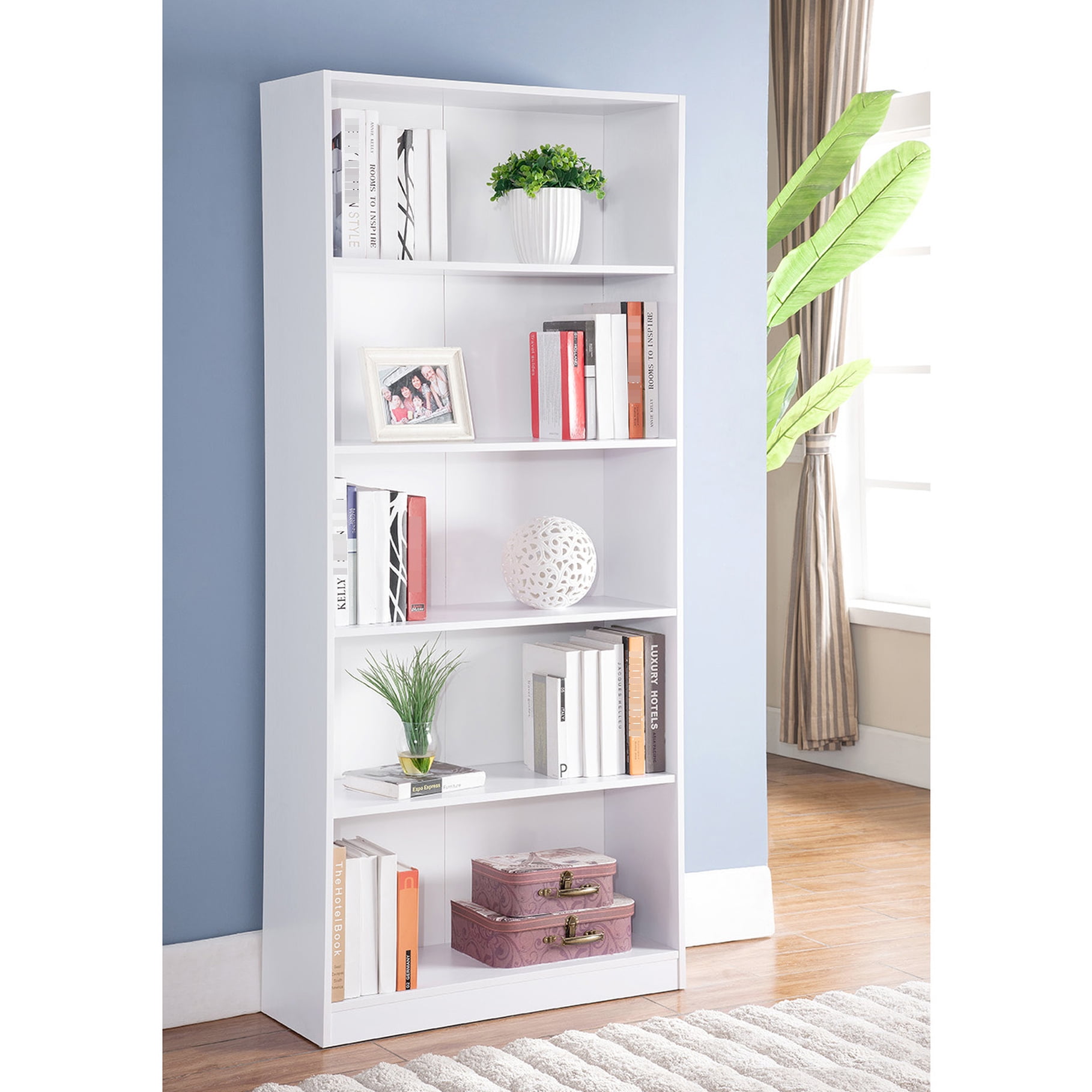 Modern White Bookcase With Five Shelf Display - Showcase Your Items ...