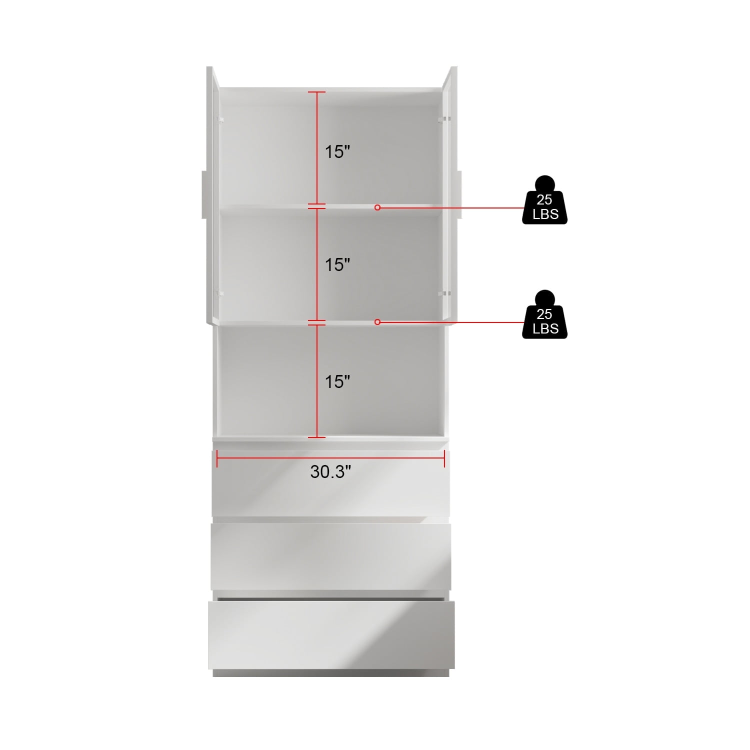 Modern White Bookshelf with Glass Doors Display Cabinet Combo Storage ...