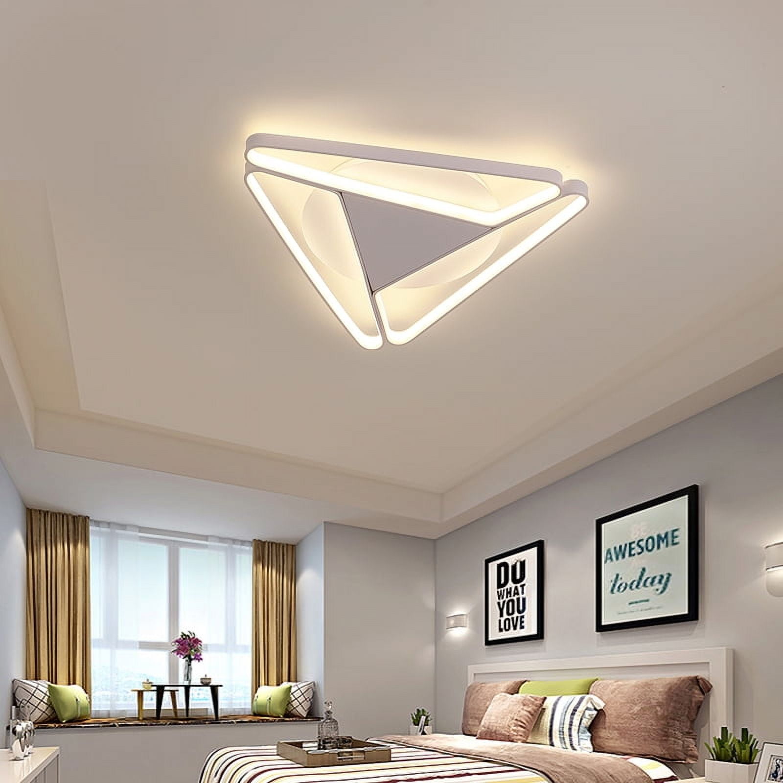Modern White Ceiling Light, Dimmable LED Flush Mount Light, Remote ...