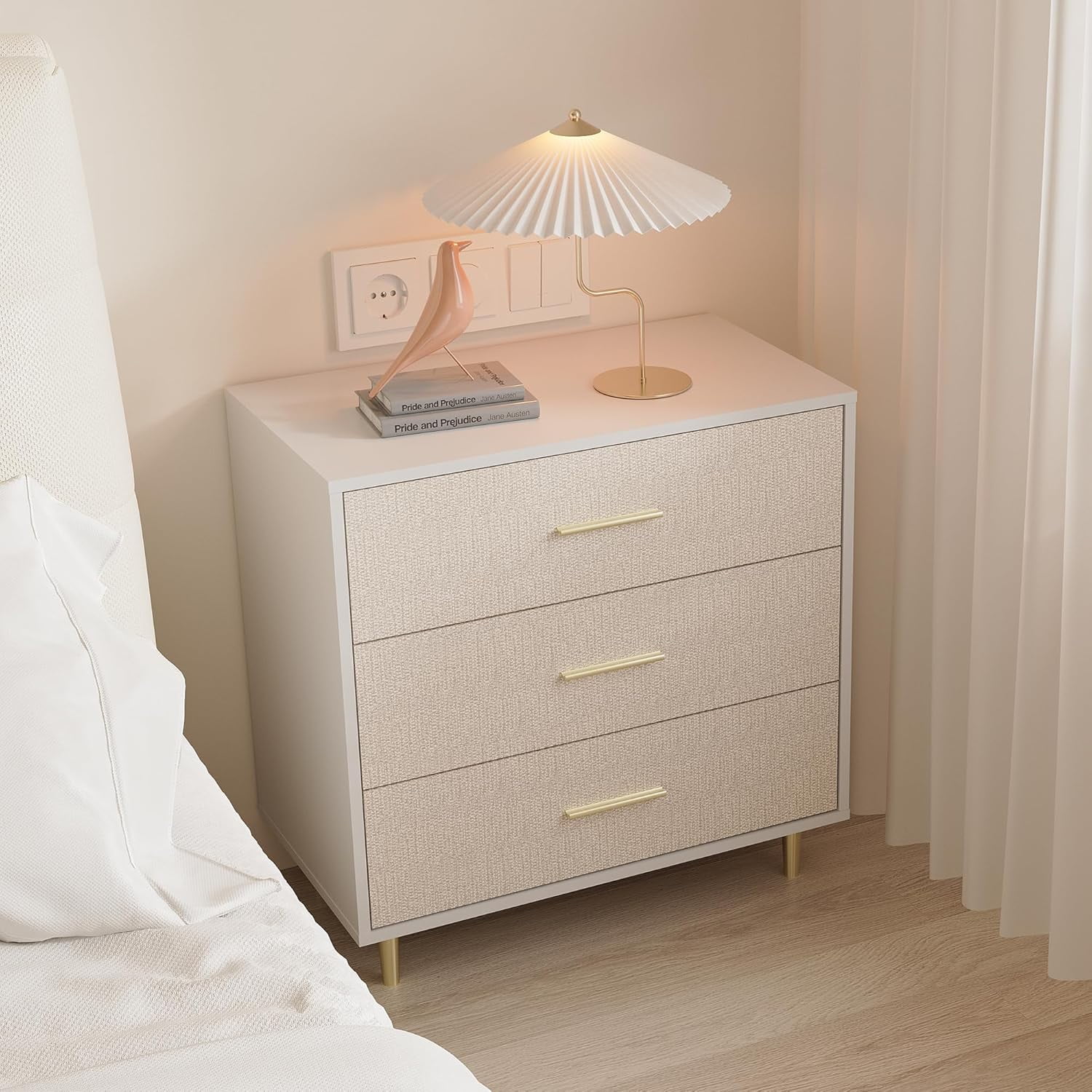 Modern White Chest of Drawers, 3 Drawer Dresser with Gold Handles and ...