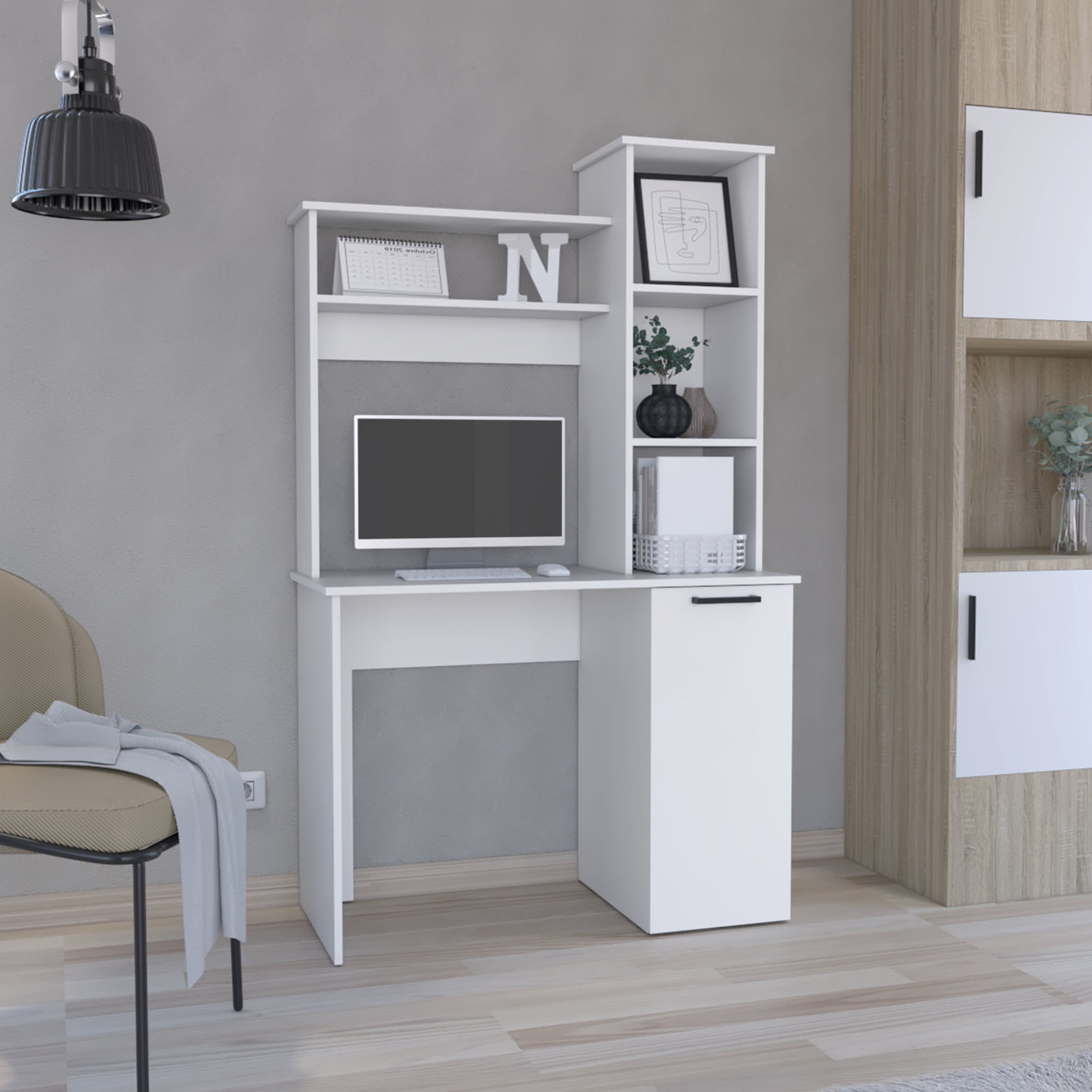 Modern White Desk With And Smart Storage Options - 25.8"w X 17.7"d ...