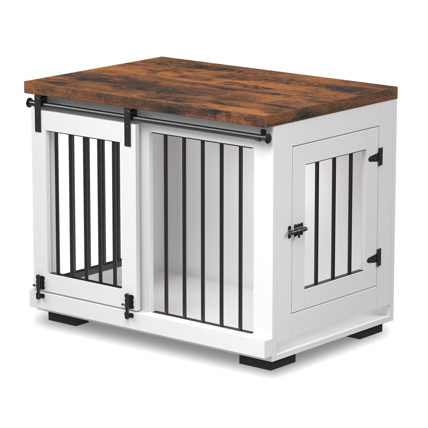 Modern White Dog Crate Furniture Barn Door Kennel for Medium Dogs Up to ...