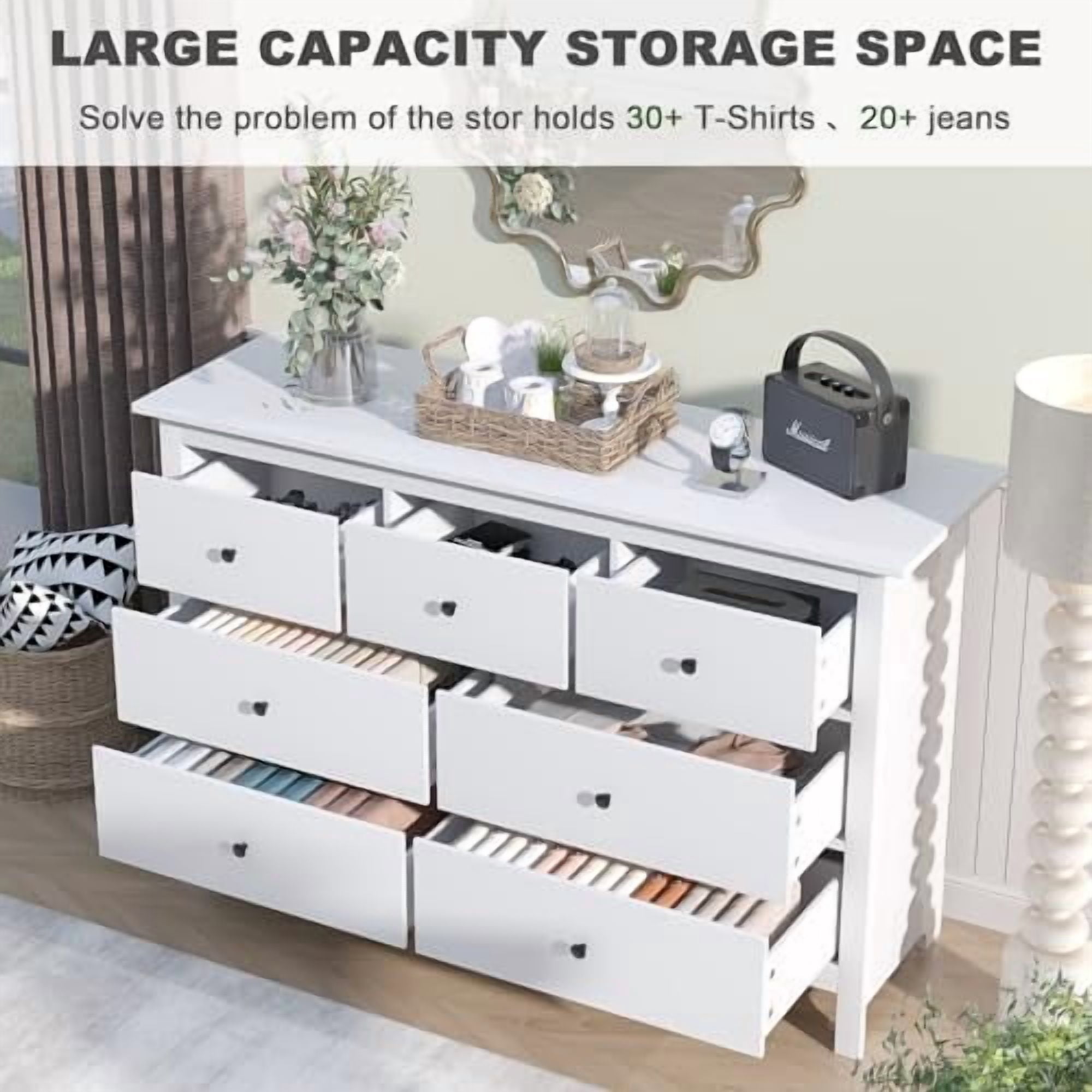Modern White Dresser for Bedroom,47.2‘’ Wide 7 Drawers with Handles ...