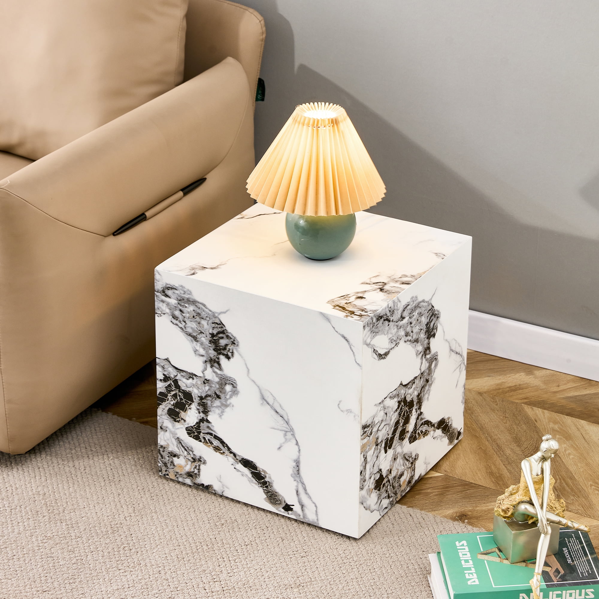 Modern White End Table, Accent Table for Living Room, Cube Stylish ...