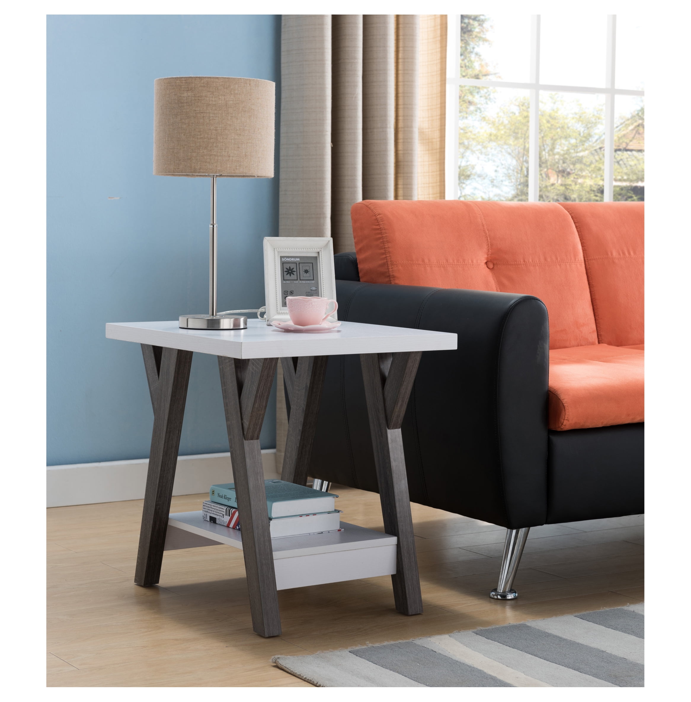 Modern White End Table, Chair Side End Table for Living Room with Shelf ...
