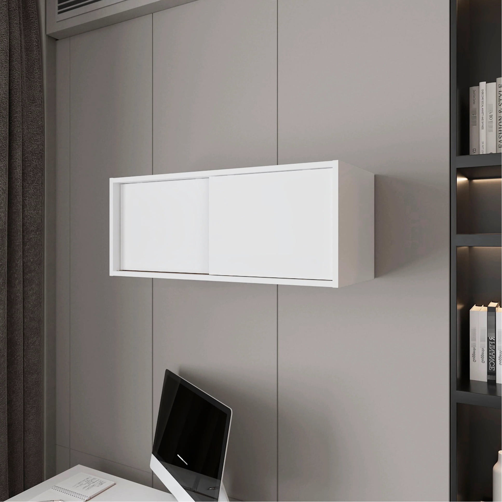 Modern White Floating Cabinet With Sliding Door - Enhance Office ...