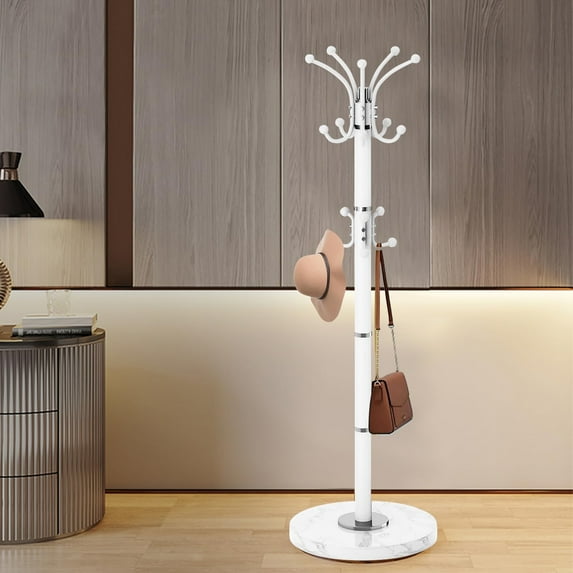 Modern White Freestanding Metal Coat Rack, 360° Rotatable with Natural ...