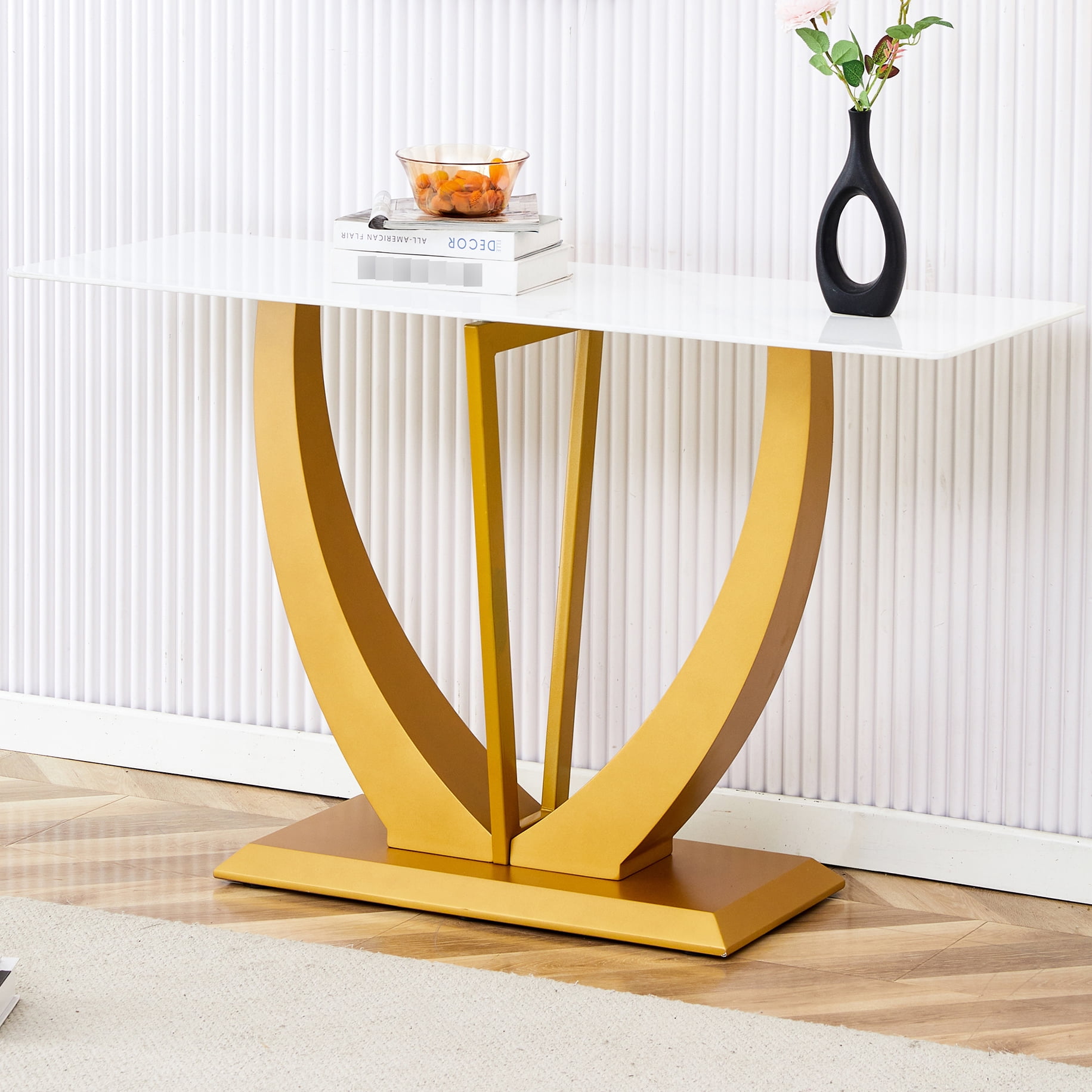 Modern White Glass Dining Table With Rectangular Shape And Pattern, 0. ...