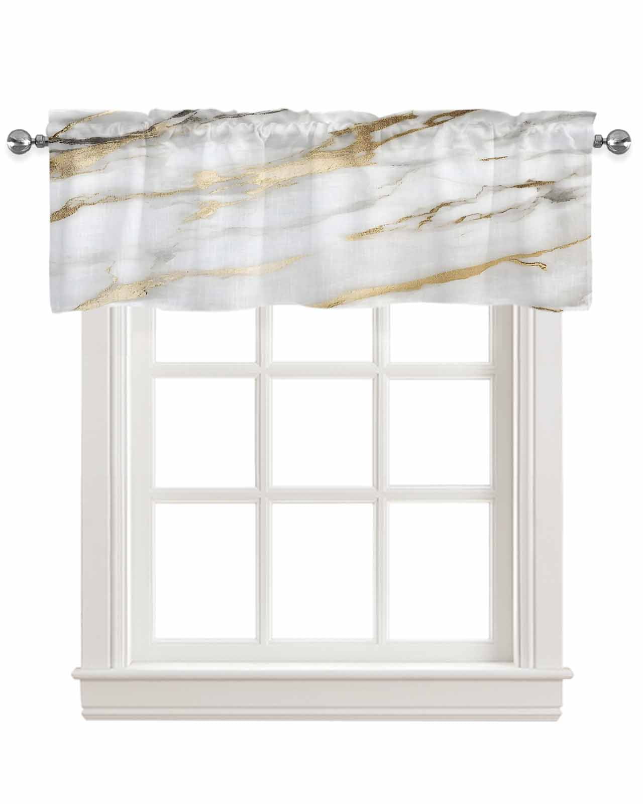 Modern White Gold Kitchen Valances for Windows Farmhouse Linen Window ...