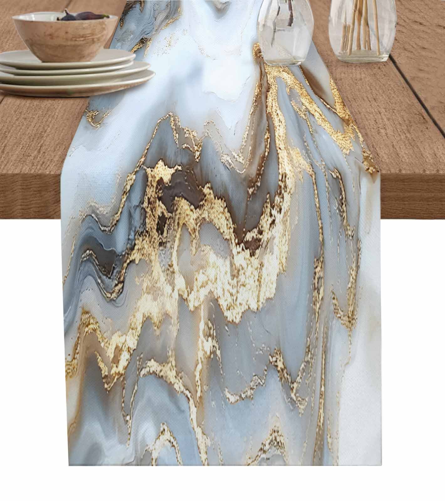 Modern White Gold Table Runner Cotton Linen 90 Inch Holiday Dresser ...