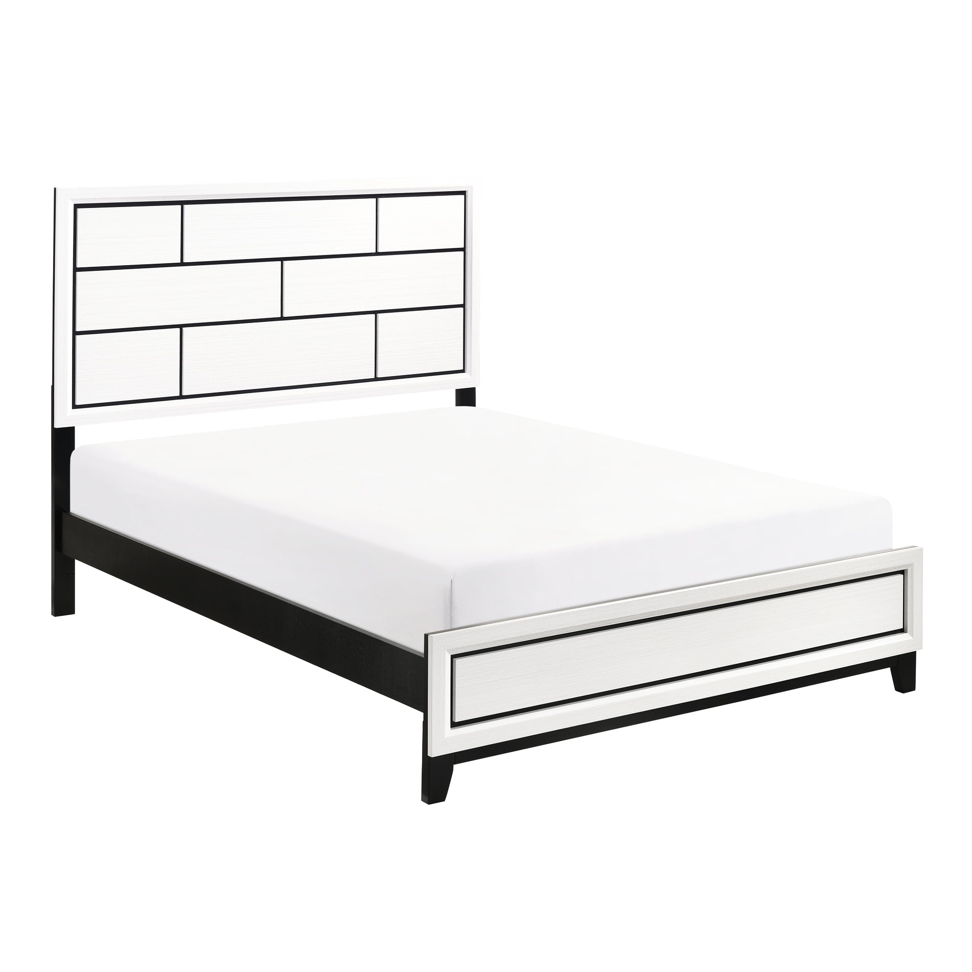 Modern White King Bed - Wood Grain Look With Black Lines Size Bedroom ...