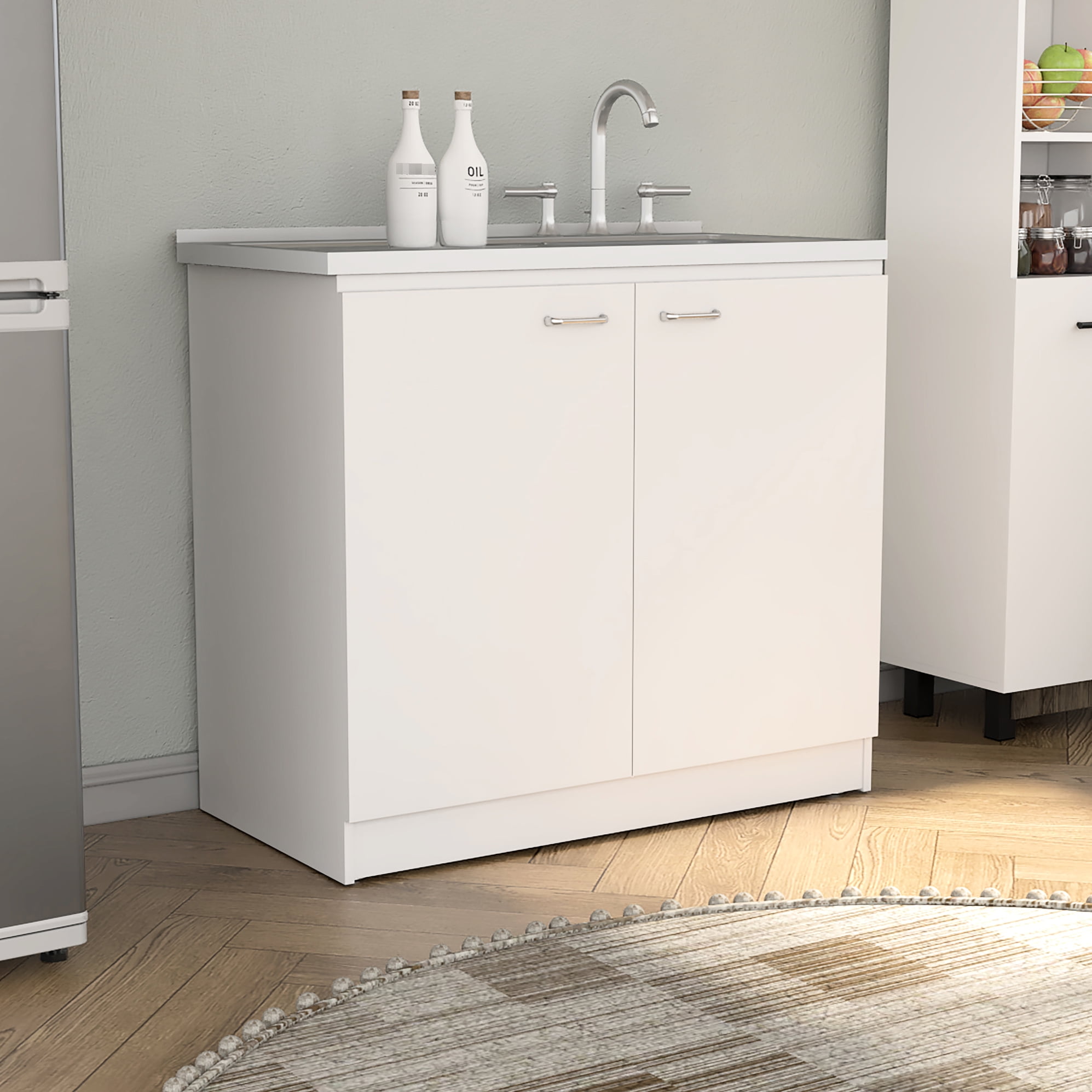 Modern White Kitchen Sink Cabinet With Double Doors And One Shelf ...