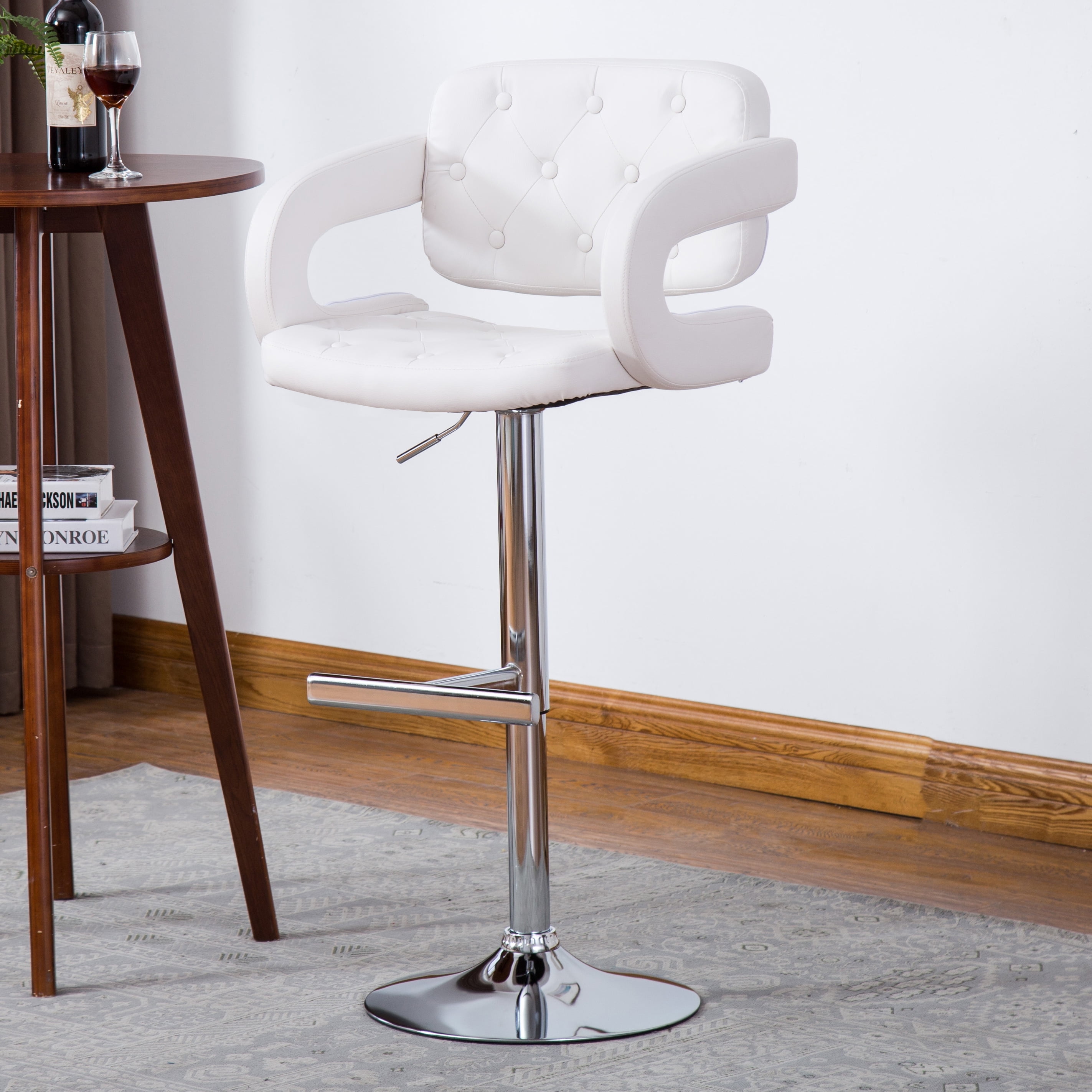 Modern White Leather Adjustable Button-tufted Upholstered Barstool ...