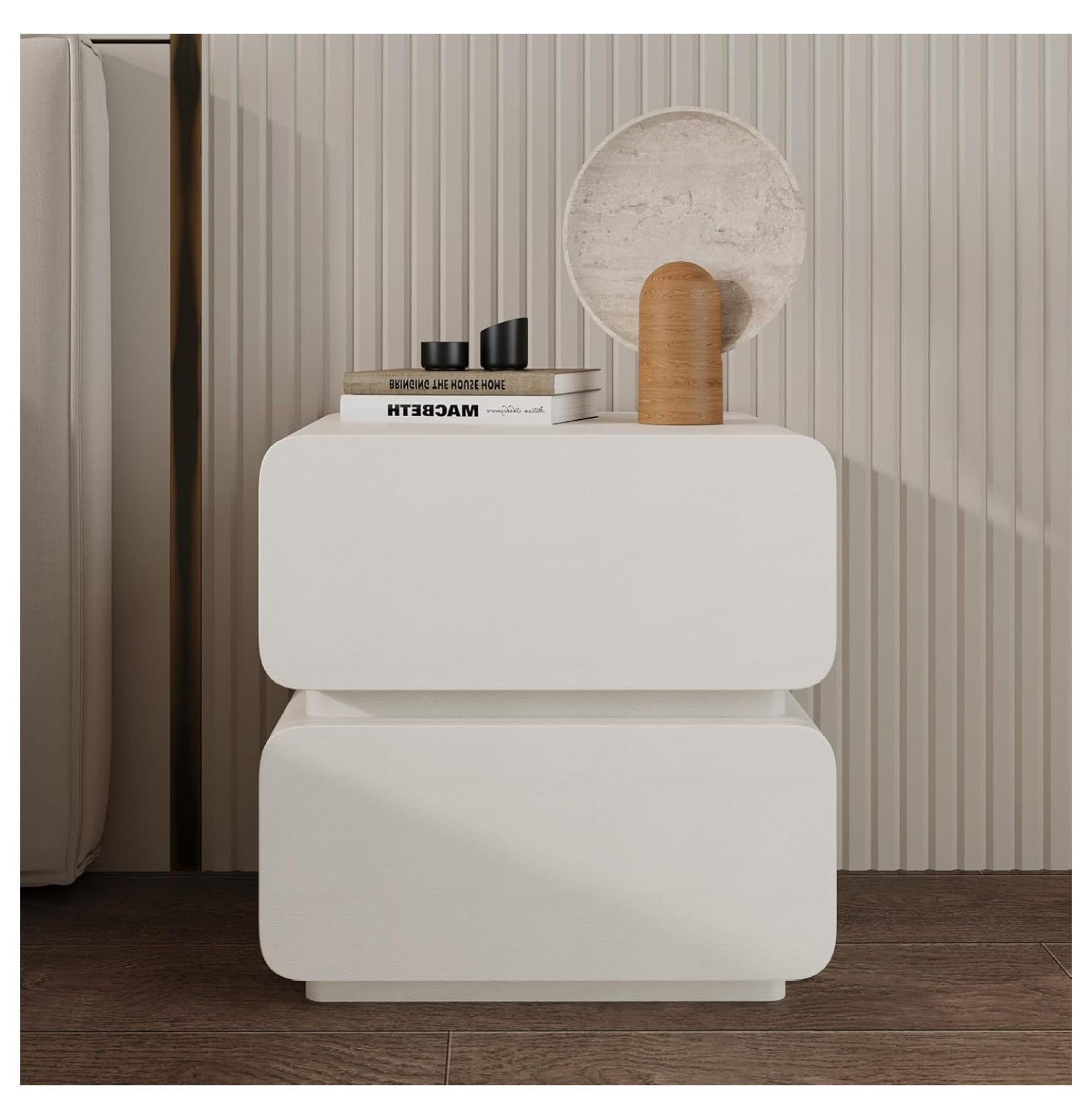Modern White Leather Nightstand with 2 Drawers, Contemporary Stylish ...
