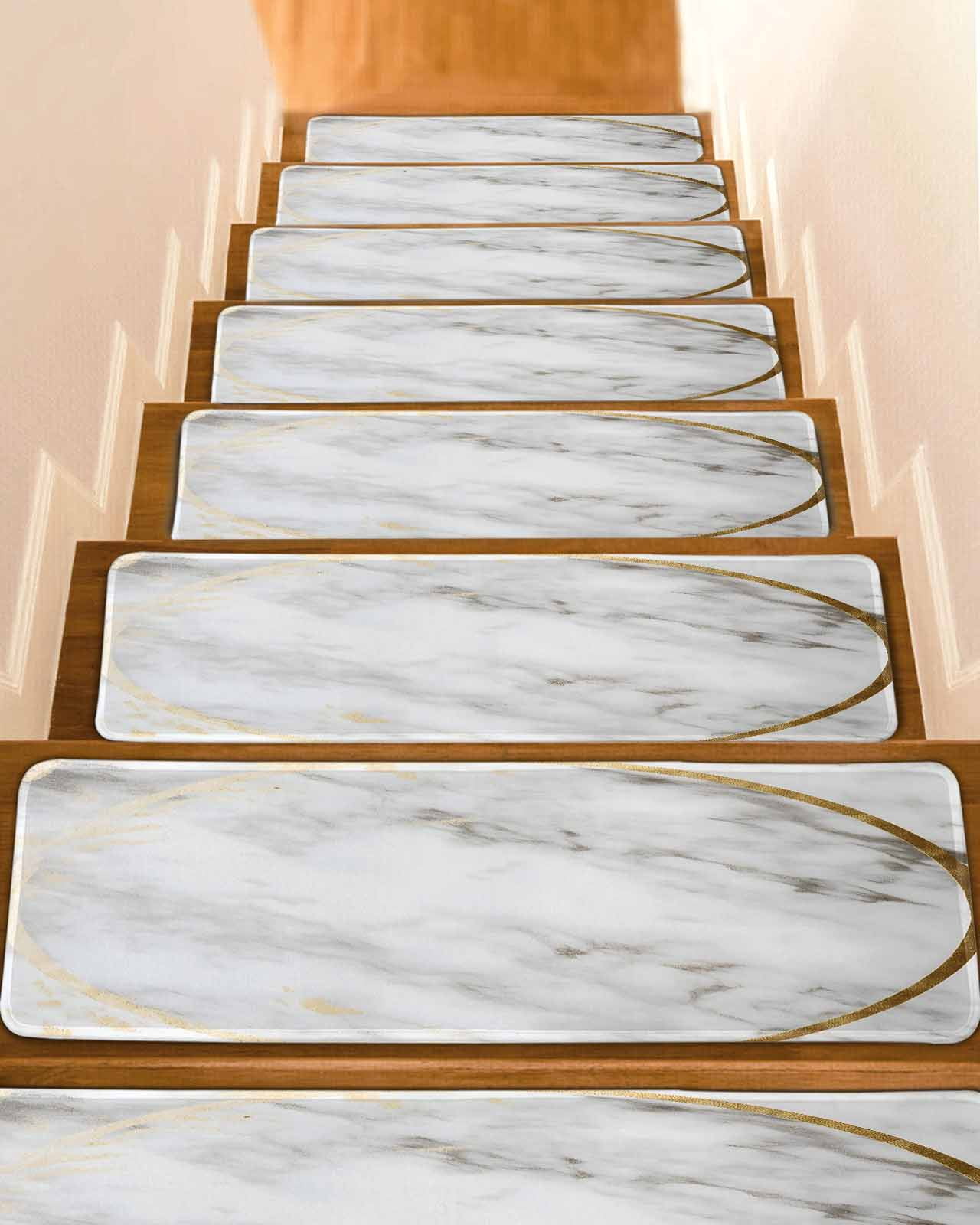 Modern White Marble Non-Slip Stair Treads for Wooden Steps, 10 Pack ...