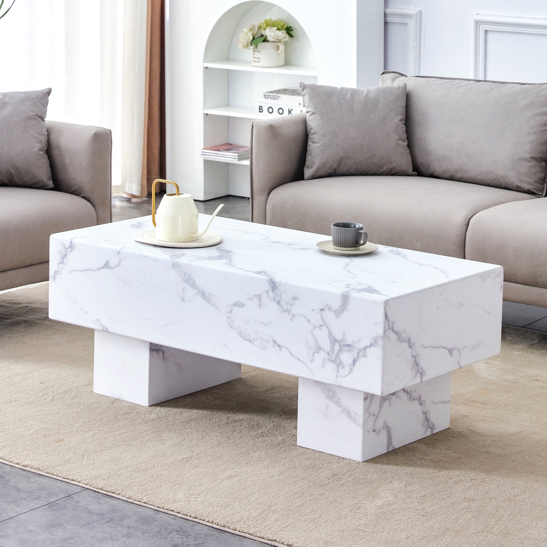 Modern White Marble Texture Coffee Table - 43.3x21.6x17.2 Space ...